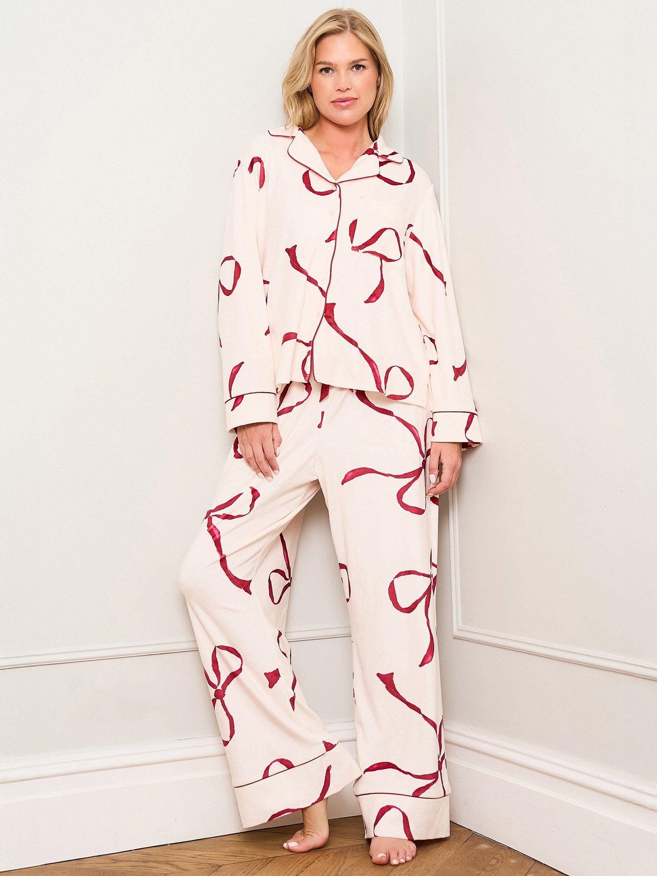 Jim Jam The Label Burgundy Bow Print Pyjamas - Burgundy | Very
