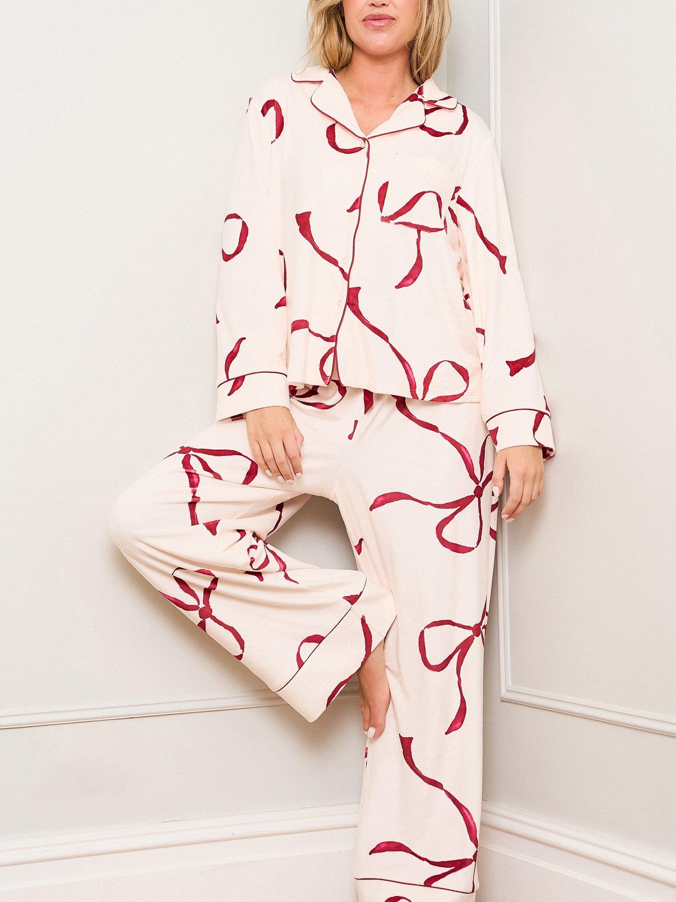 Jim Jam The Label Burgundy Bow Print Pyjamas - Burgundy | Very