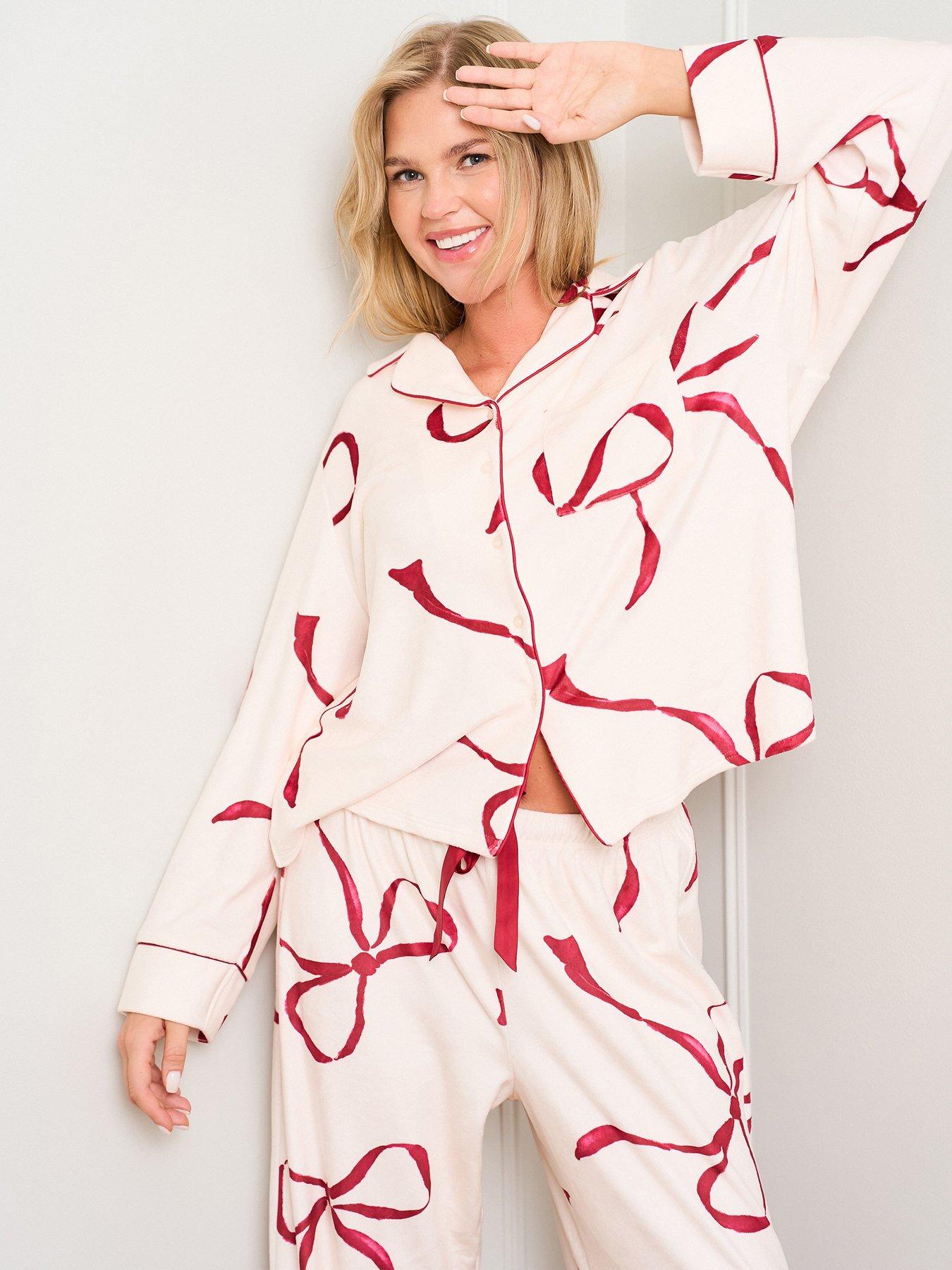 Jim Jam The Label Burgundy Bow Print Pyjamas - Burgundy | Very