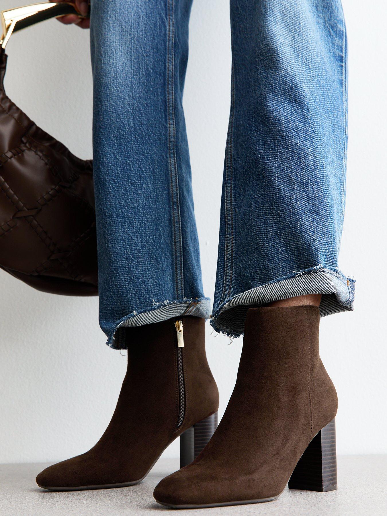 New Look Brown Faux Suede Block Heel Ankle Boots | Very