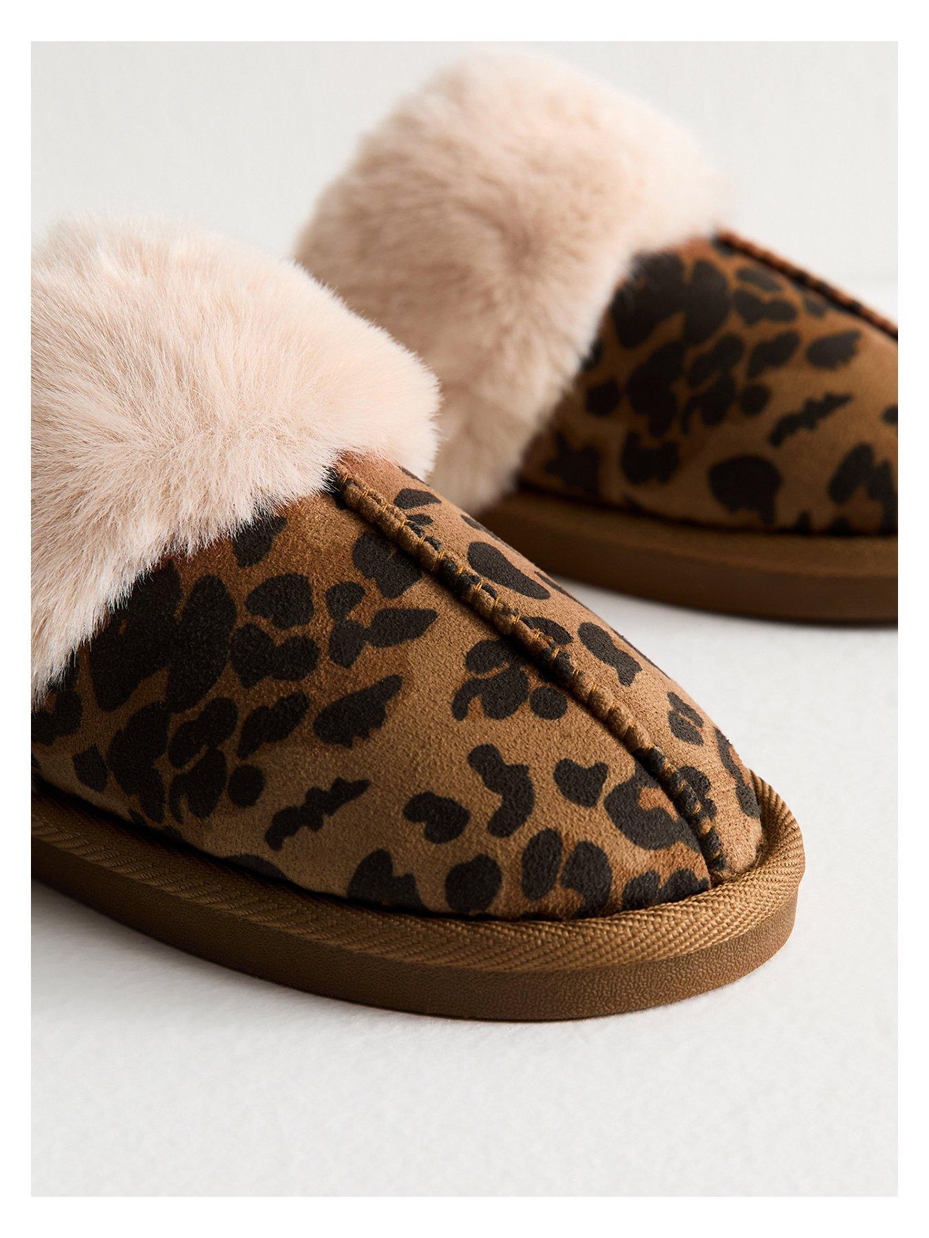 New Look Leopard Print Faux Suede And Faux Fur Trim Slippers - Print | Very