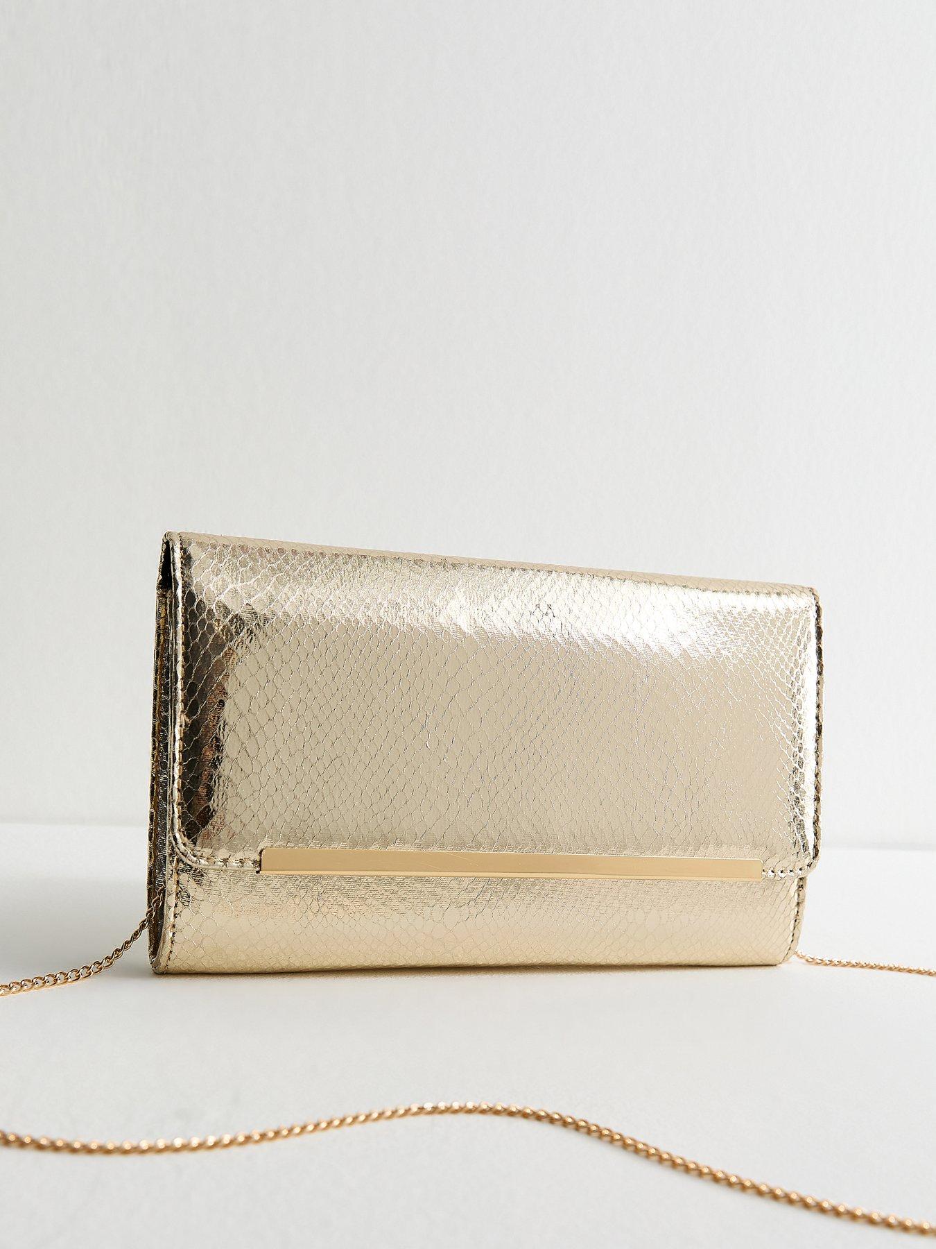 New Look Gold Metallic Bar Snakeskin Texture Clutch | Very