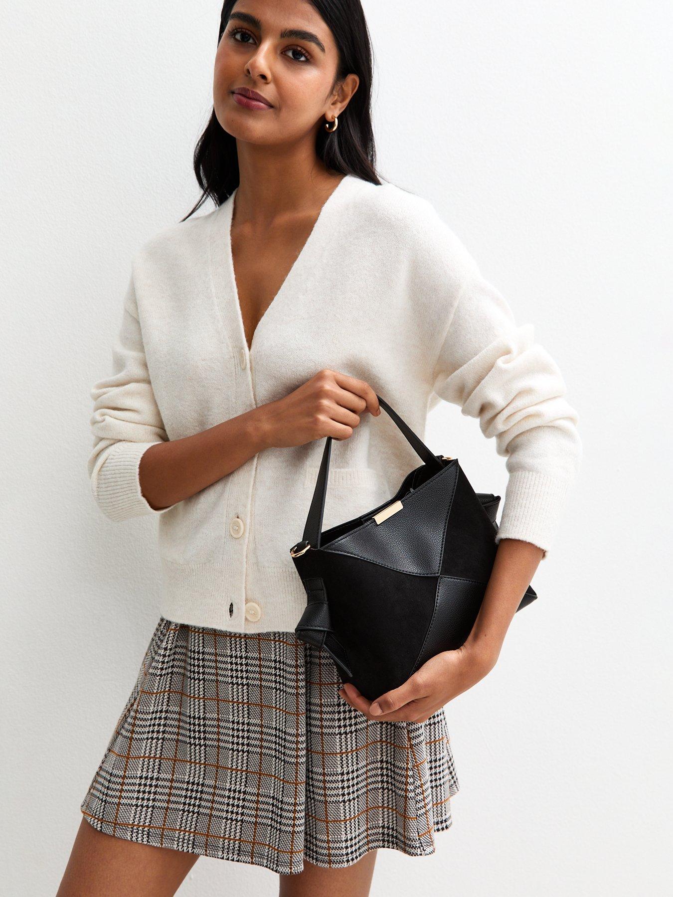 New Look Panelled Faux Leather And Suede Boxy Bucket Bag - Black | Very