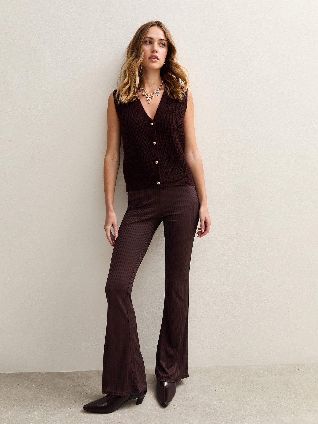 New Look Ribbed Jersey Flared Trousers - Dark Red | Very
