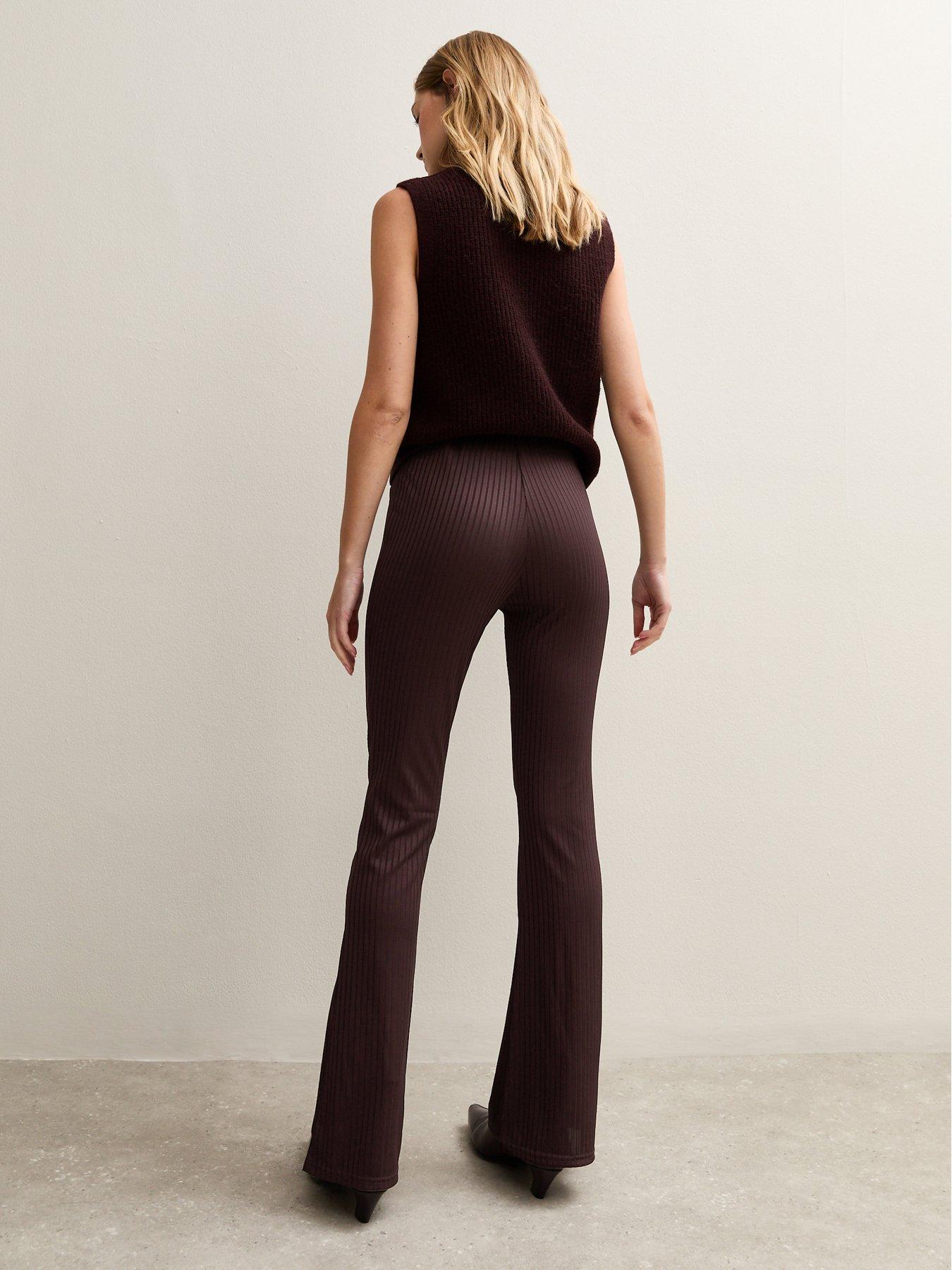 New Look Ribbed Jersey Flared Trousers - Dark Red | Very