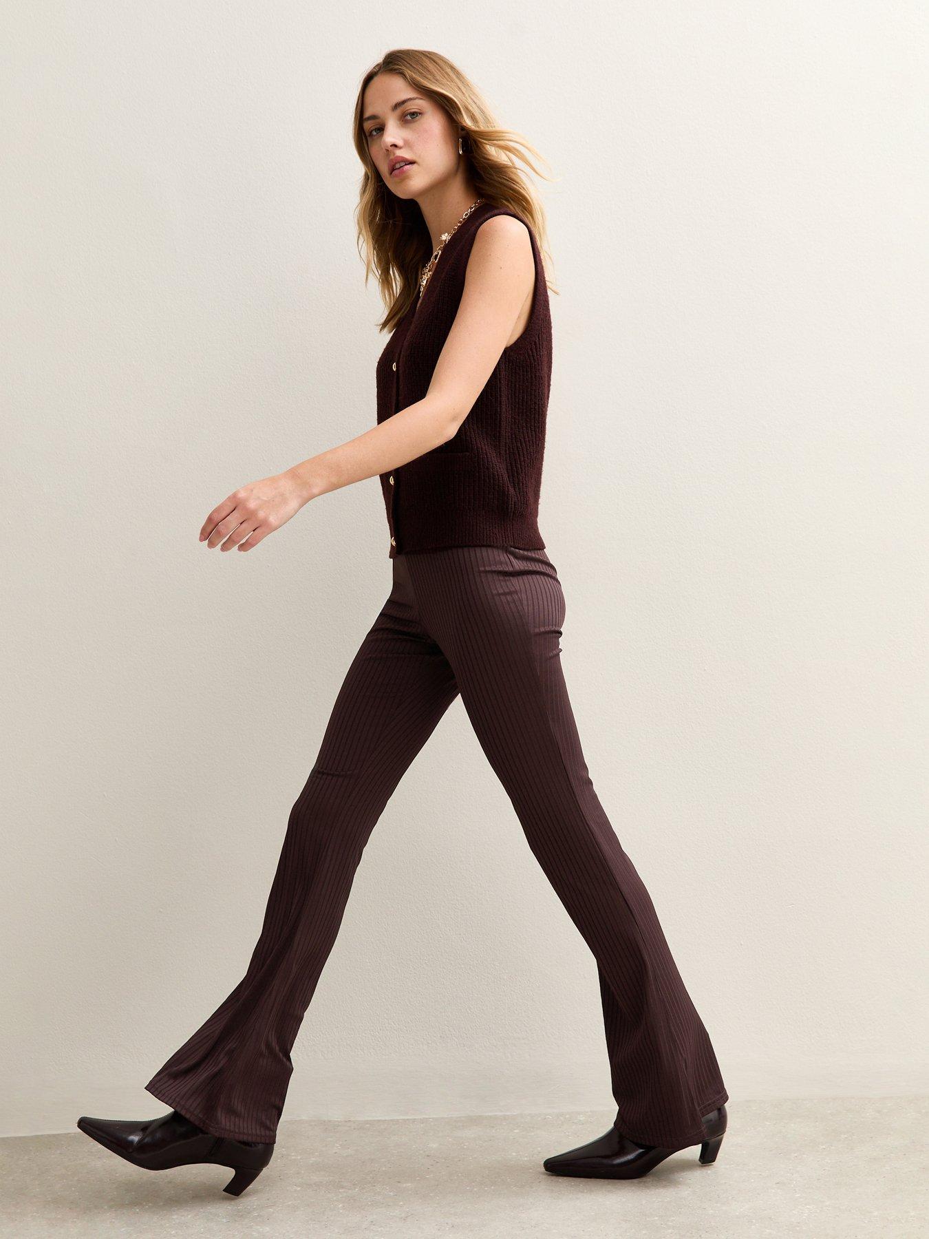 New Look Ribbed Jersey Flared Trousers - Dark Red | Very