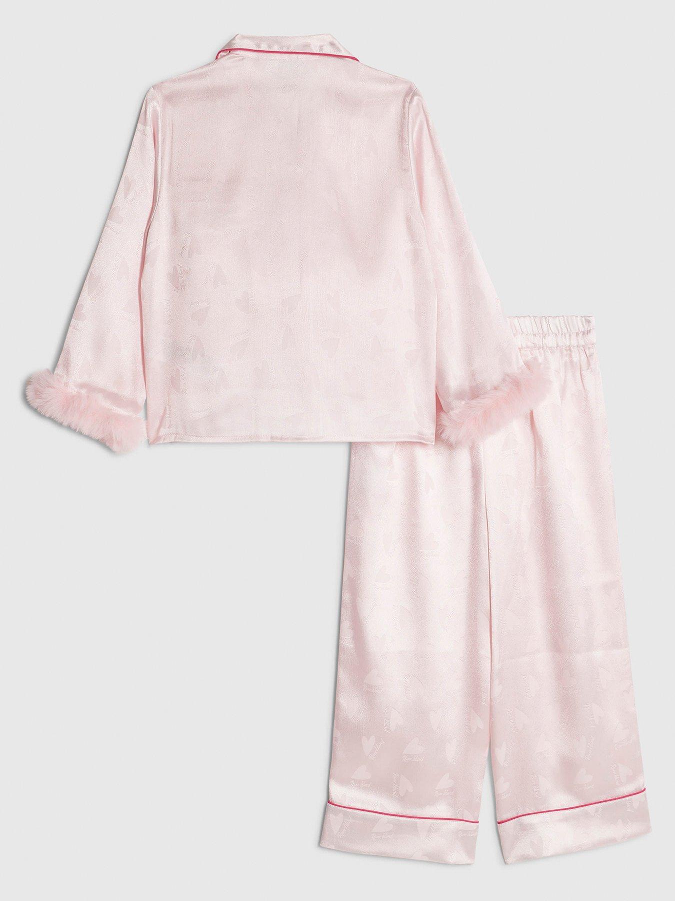 River Island Mini Girls Fur Cuff Satin Pyjamas - Pink | Very