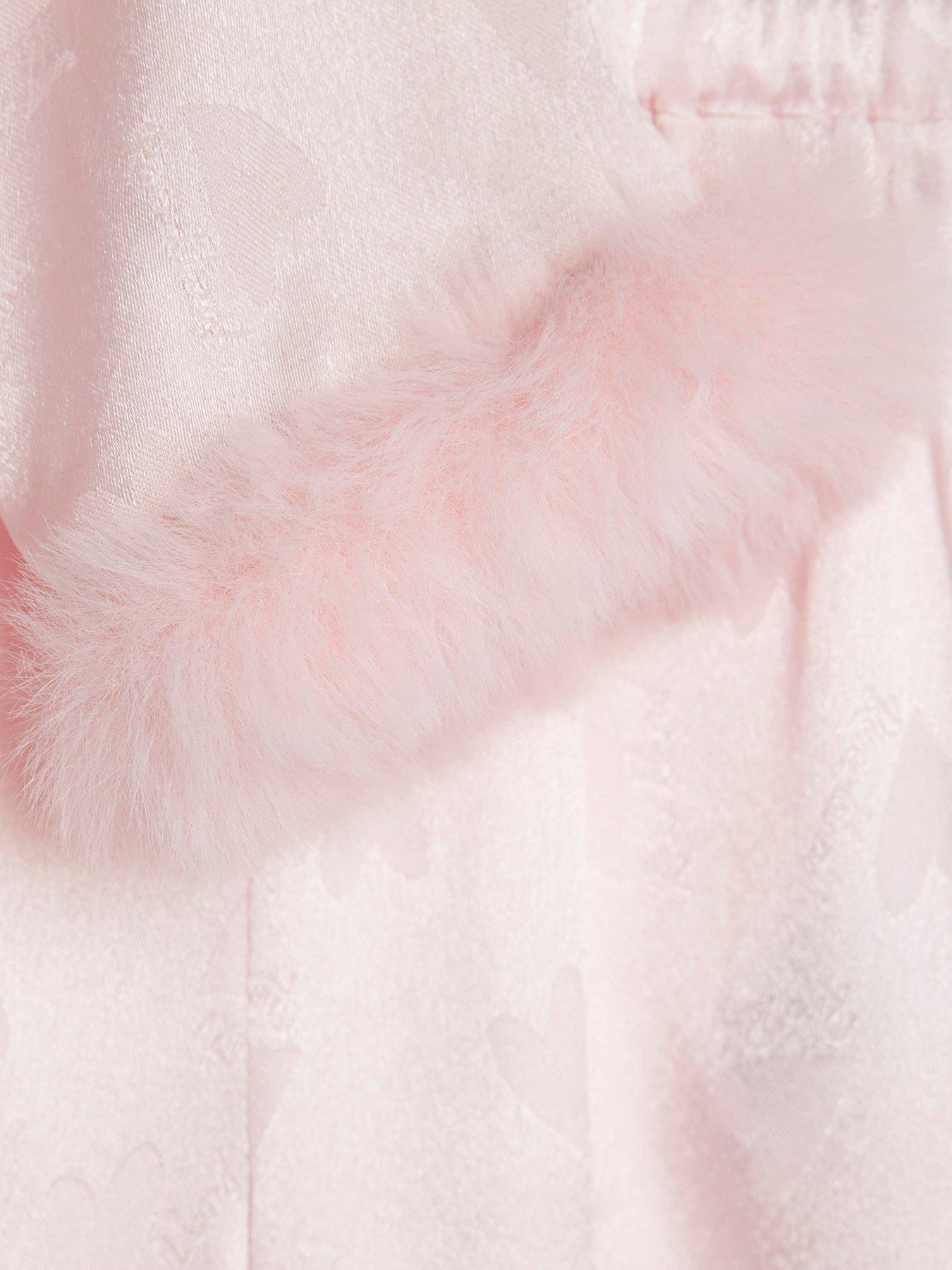 River Island Mini Girls Fur Cuff Satin Pyjamas - Pink | Very
