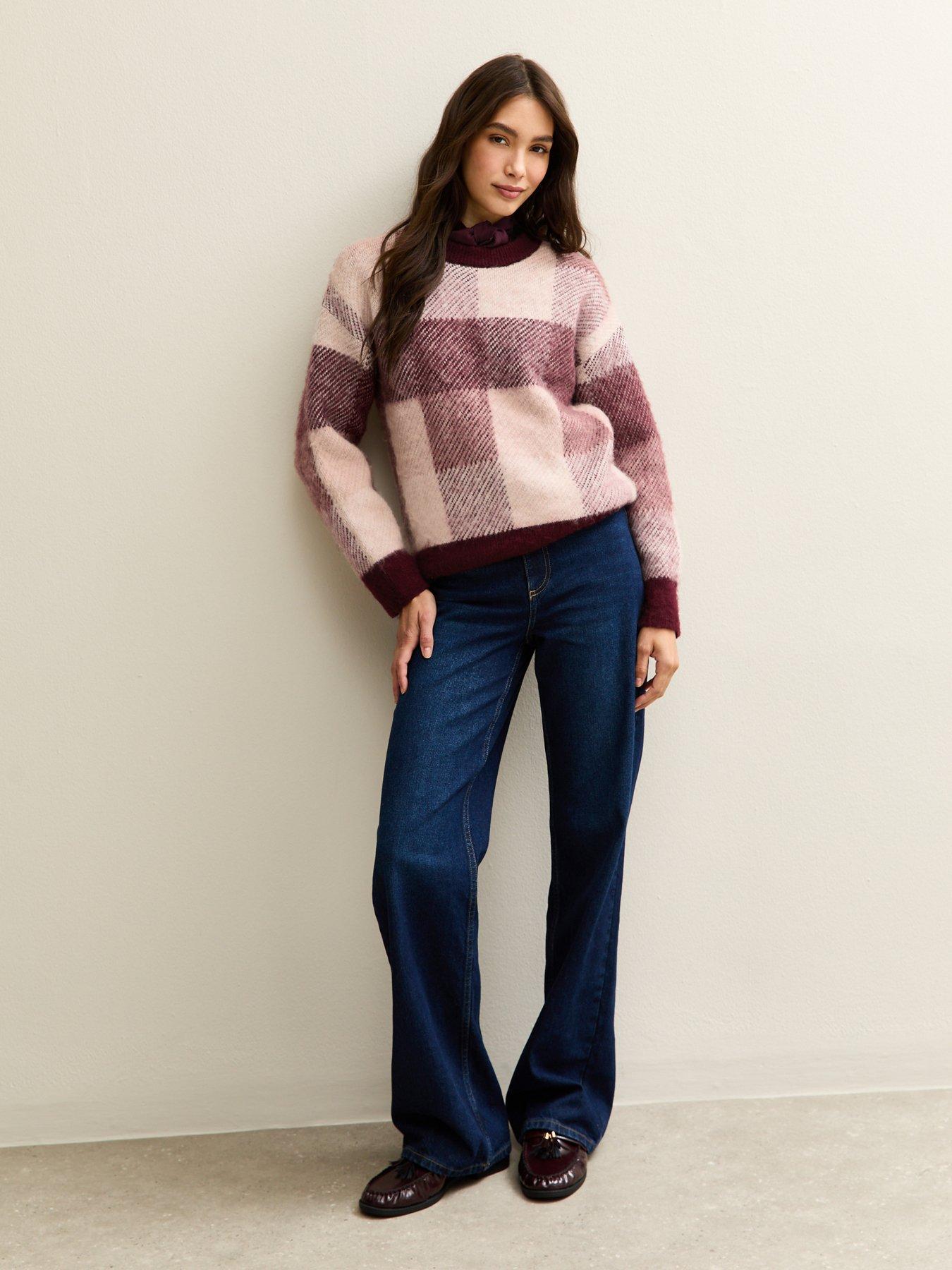 New Look Brushed Checked Jumper - Red | Very