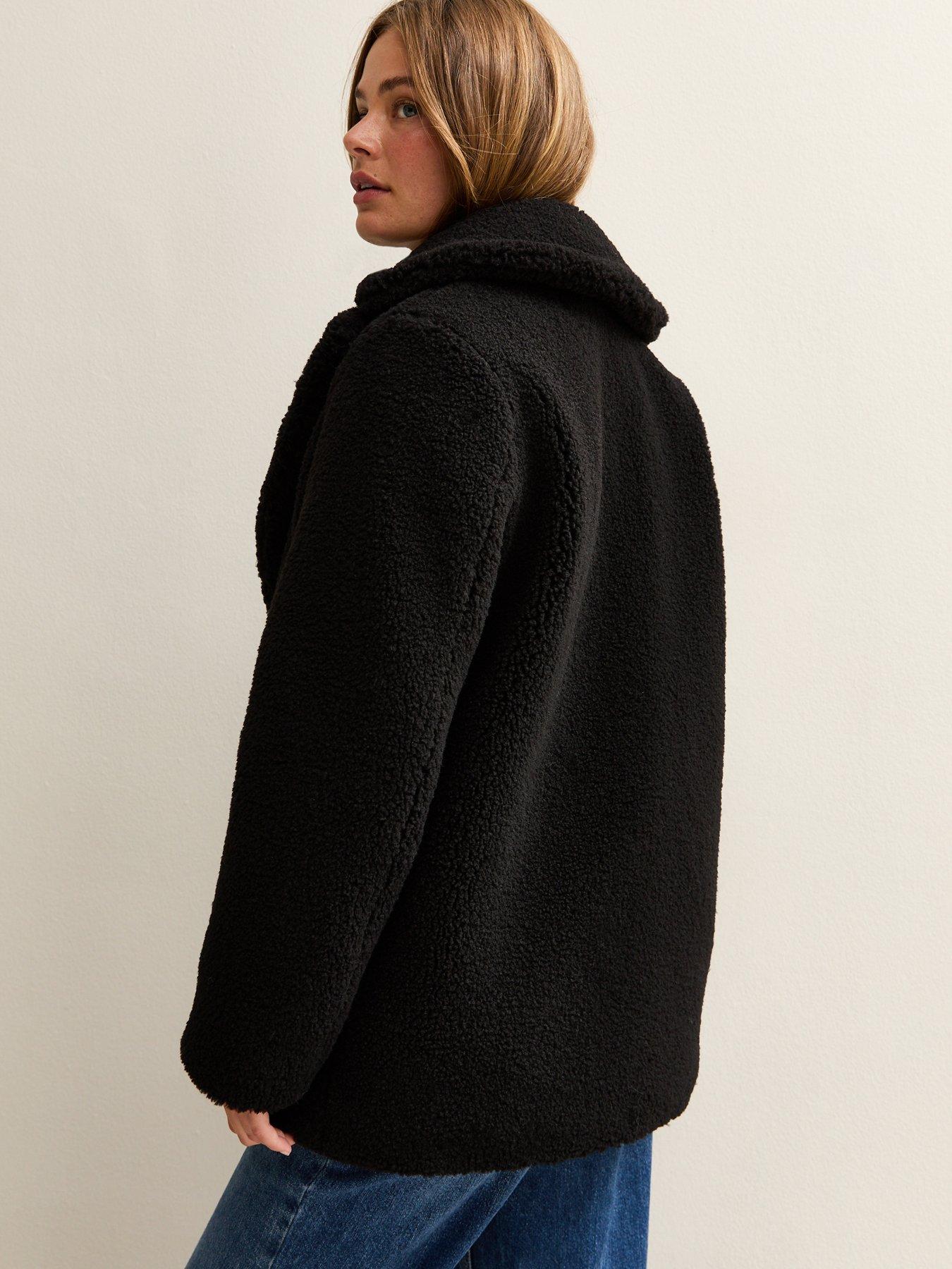 New Look Black Collared Long Sleeve Borg Coat | Very