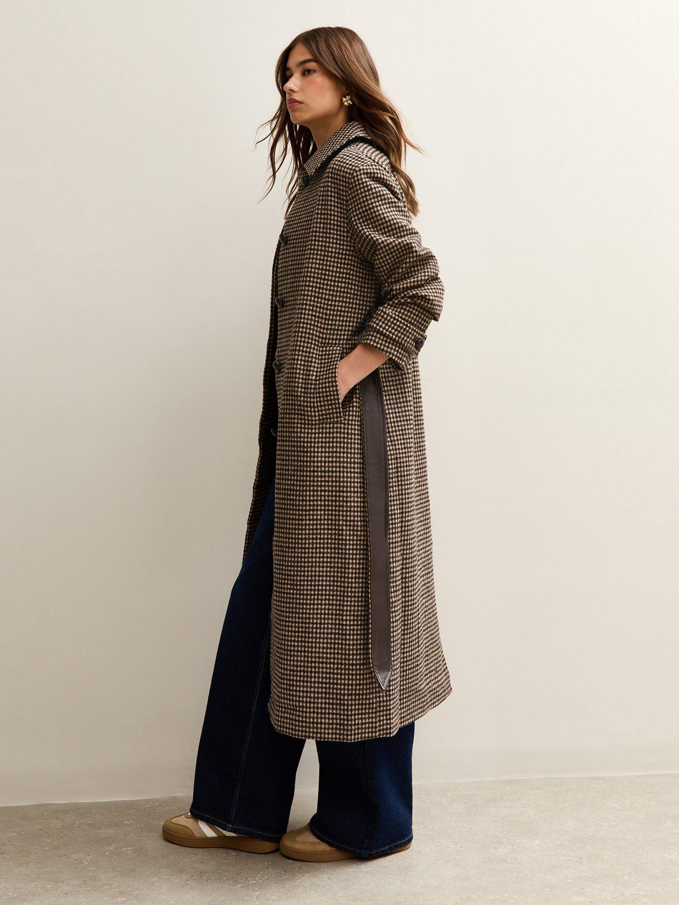 New Look Checked Belted Longline Coat - Brown | Very