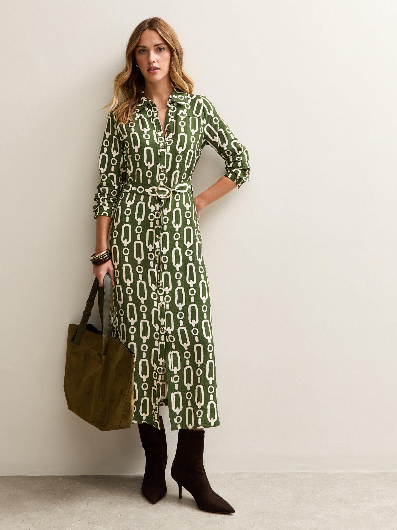 New Look Green Graphic Print Midi Shirt Dress | Very