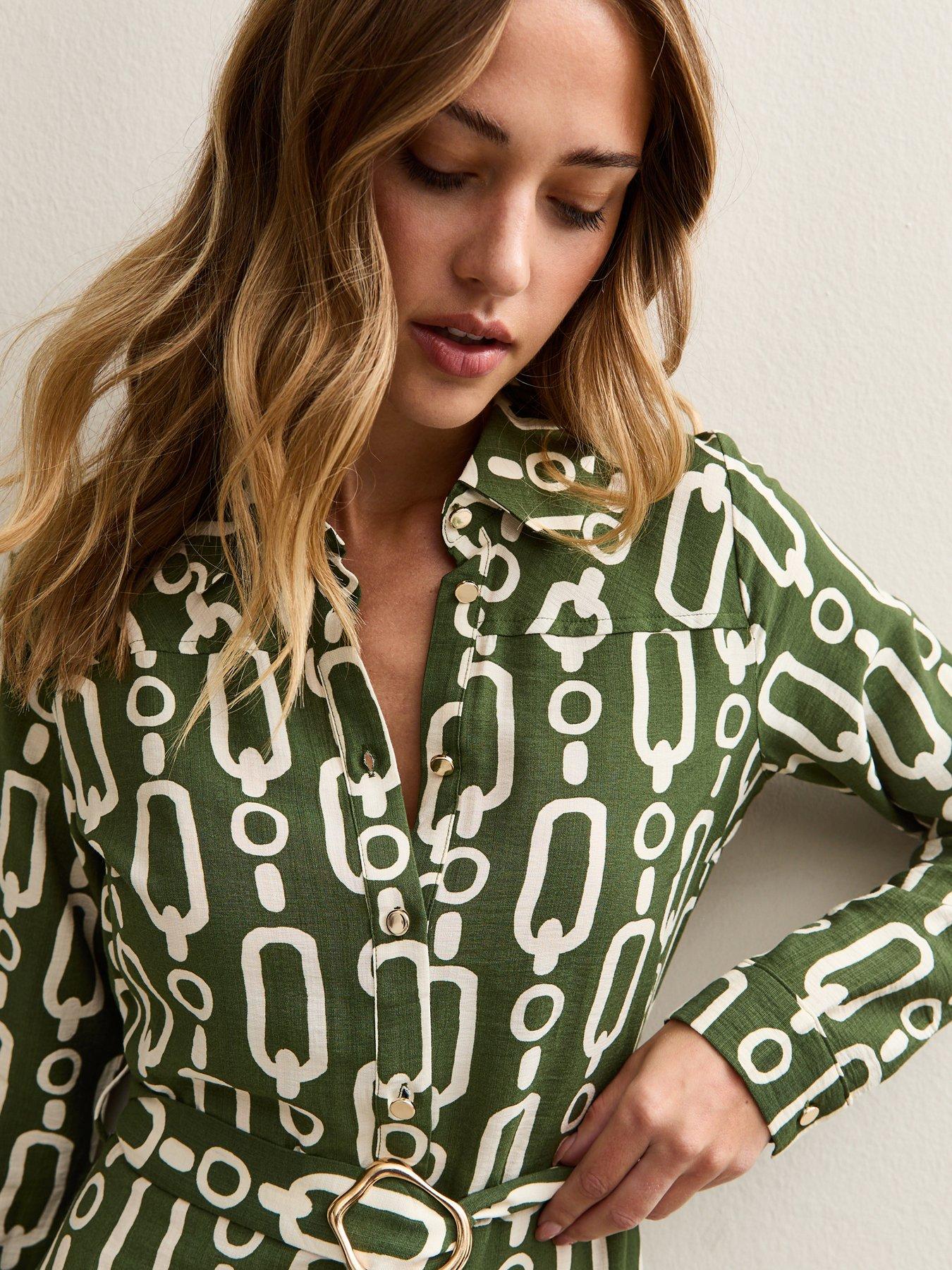 New Look Green Graphic Print Midi Shirt Dress | Very