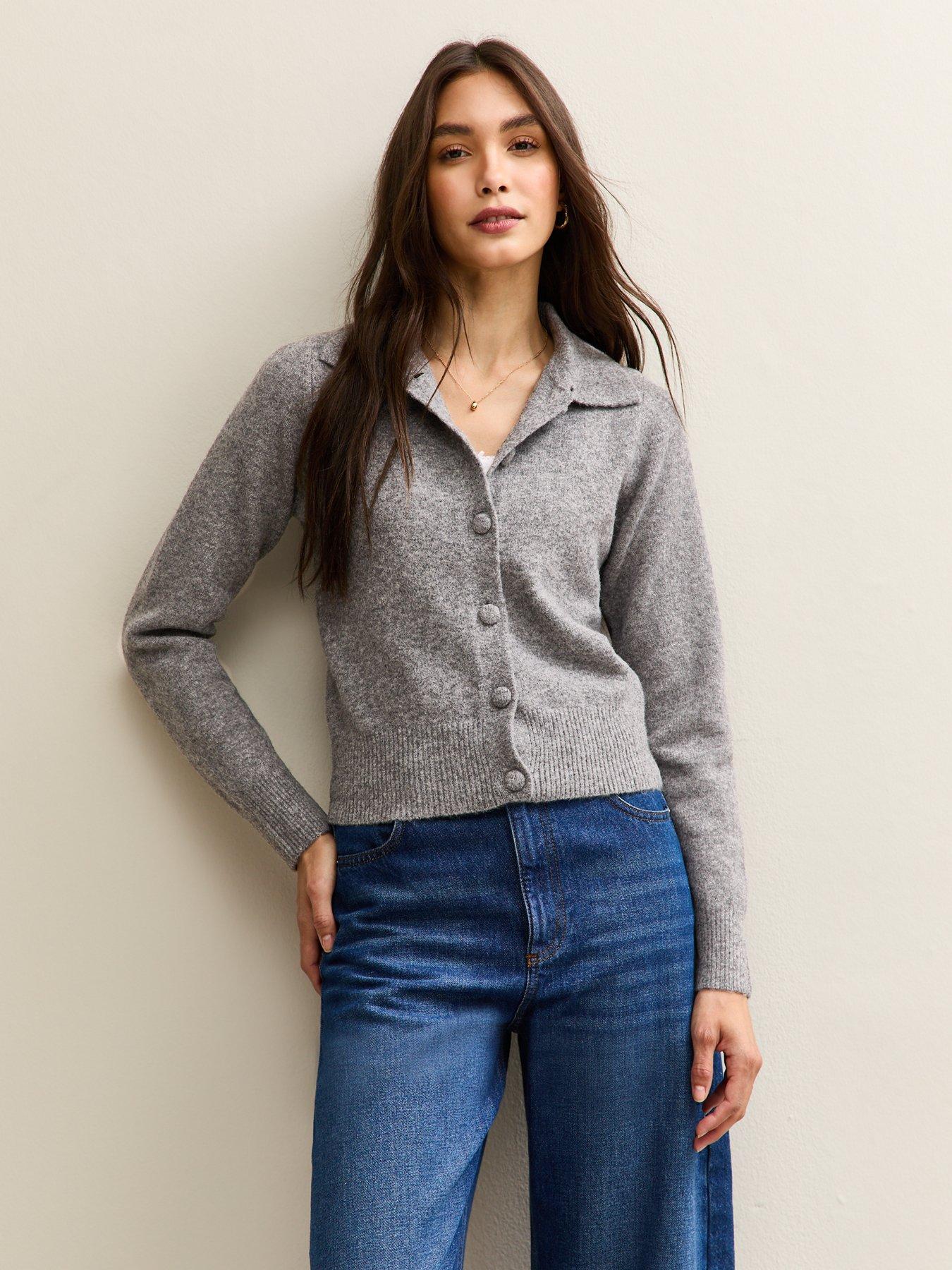 New Look Midweight Knit Collared Cardigan - Grey | Very