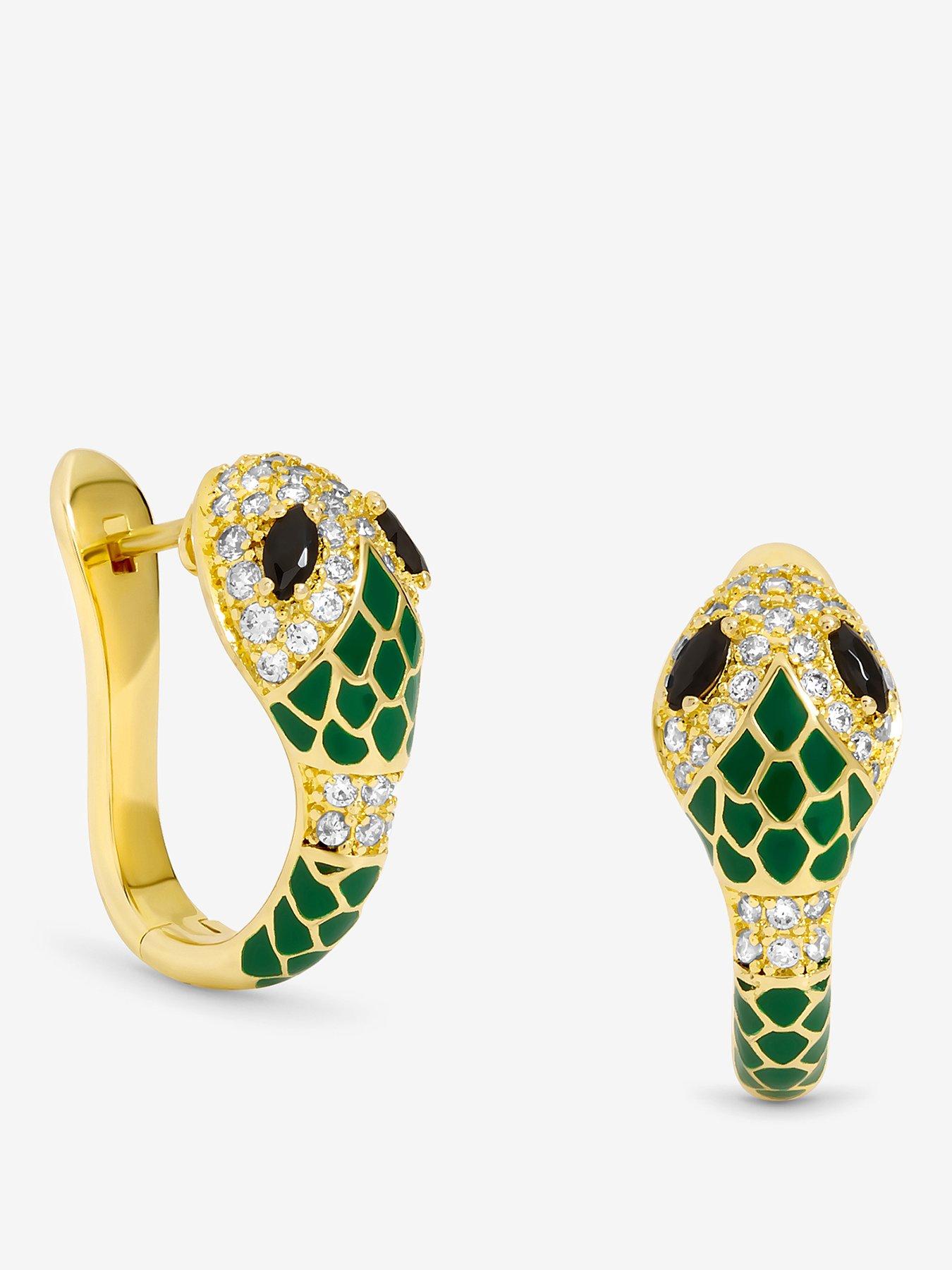 Inicio 14K Gold Plated and Emerald Snake Hoop Earrings | Very