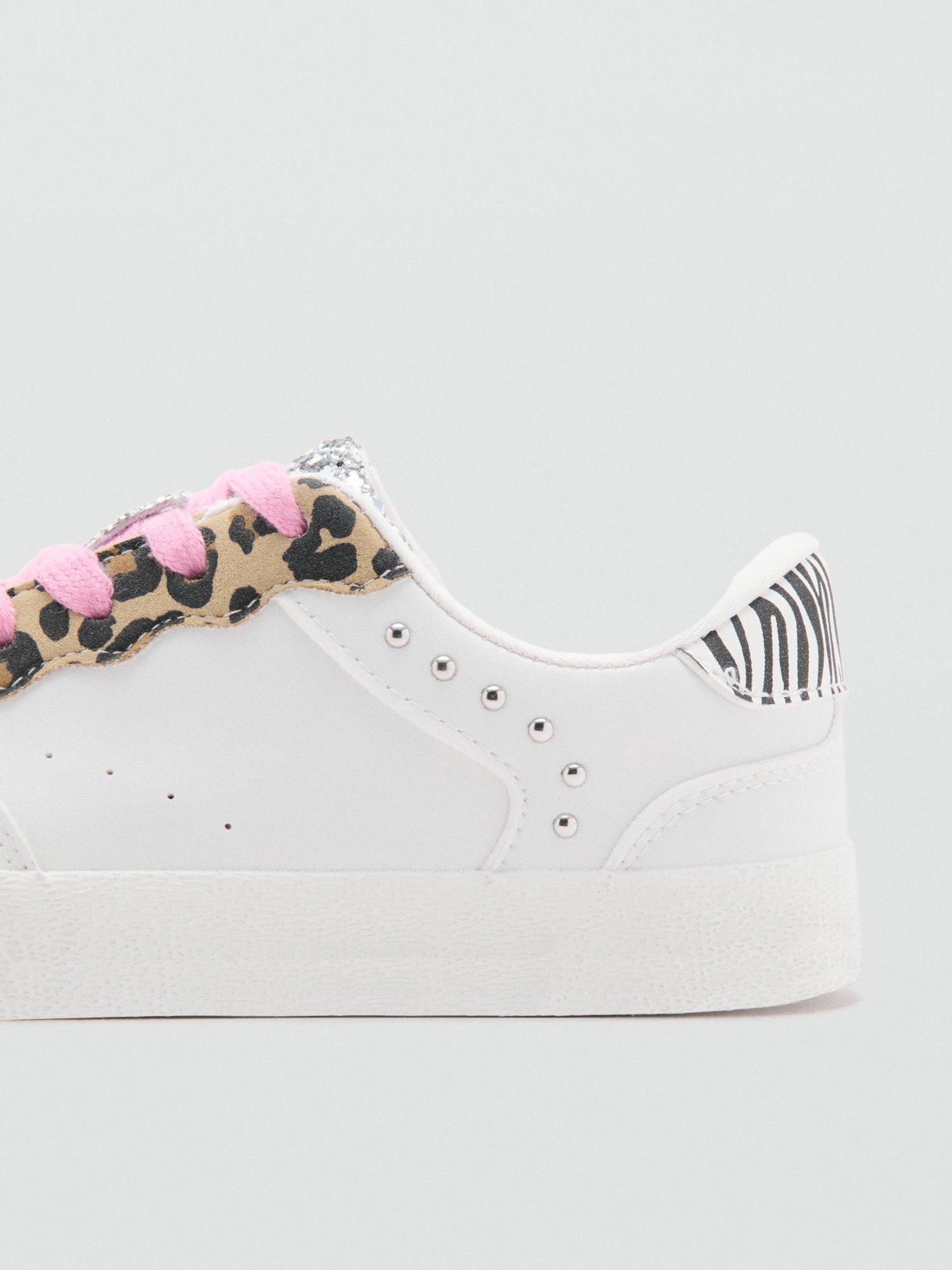 Mango Girls Leopard Sequin Trainers - White | Very