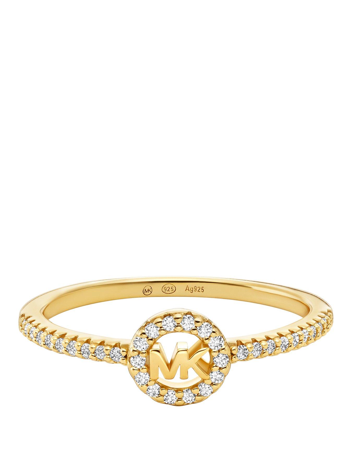 Michael Kors 14k Gold-Plated Sterling Silver Pavé Logo Ring | Very