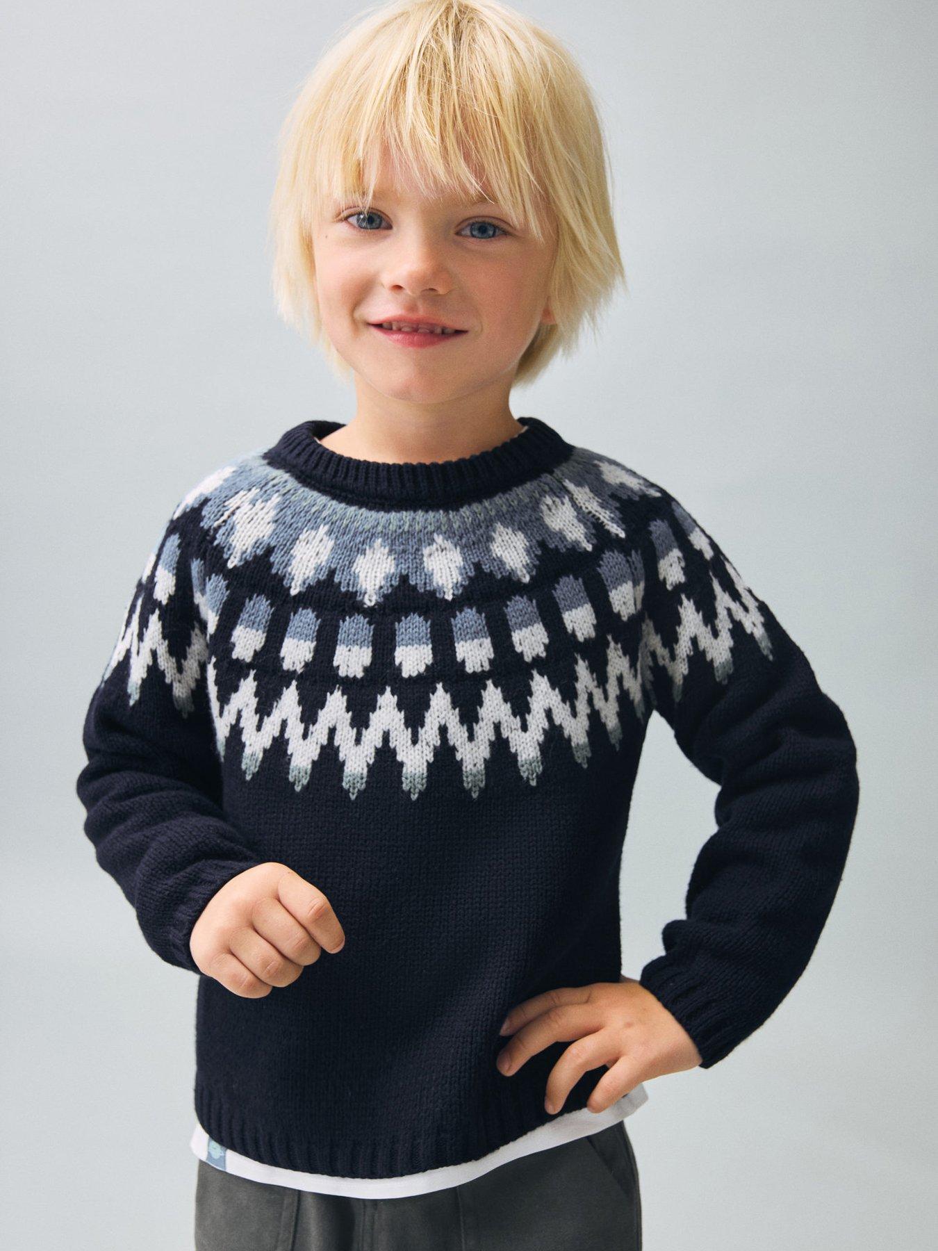 Mango Younger Boys Fairisle Knitted Jumper - Navy | Very