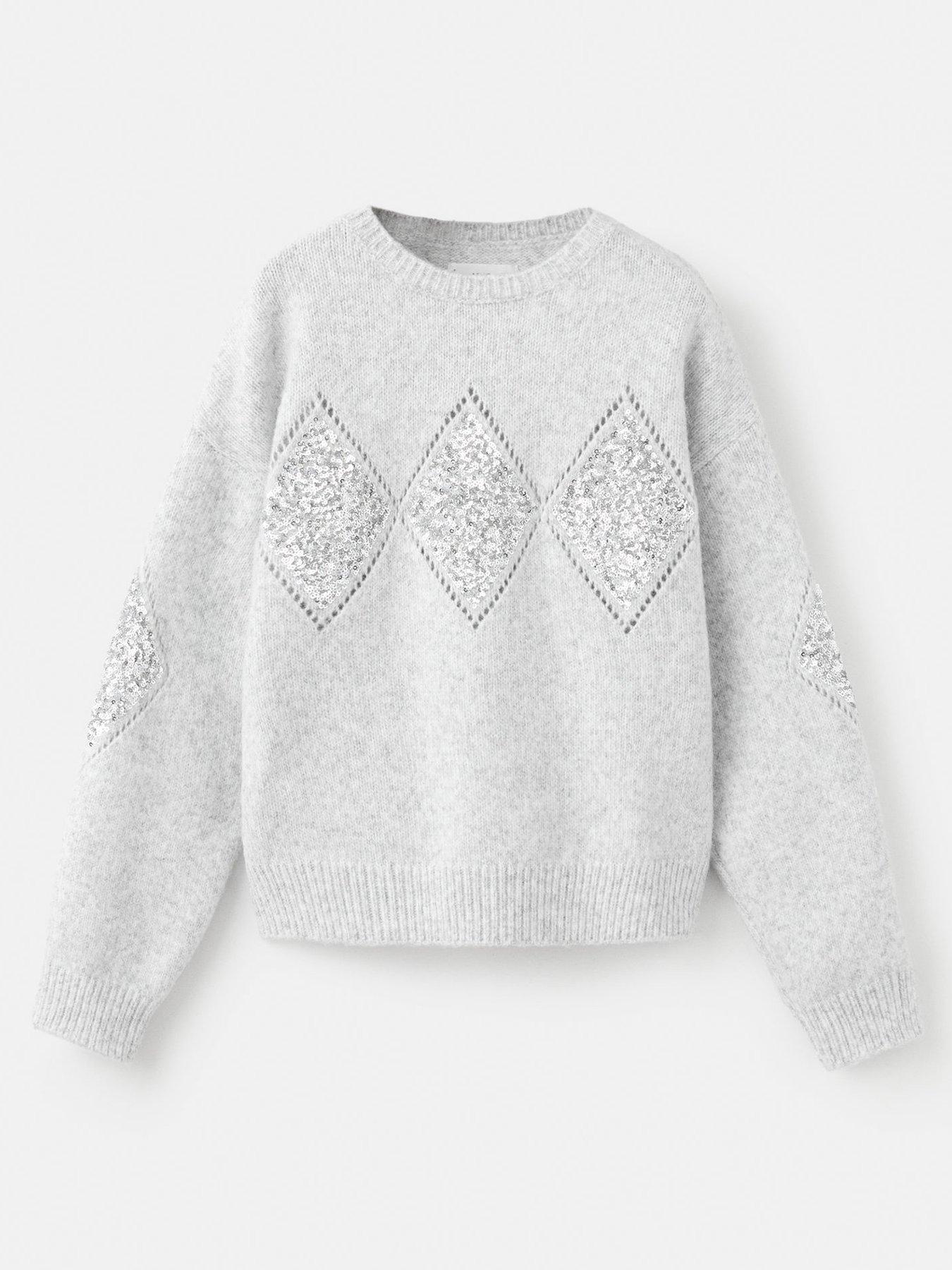 Mango Girls Sequin Diamond Knitted Jumper - Grey | Very