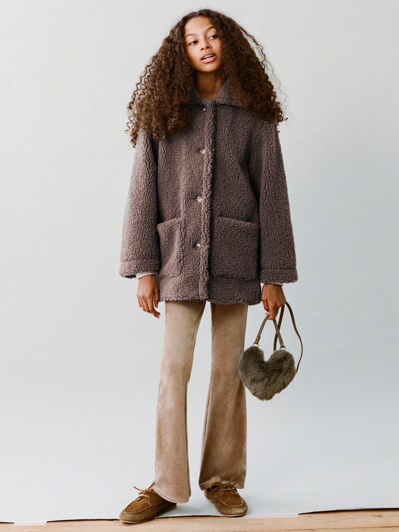Mango Girls Teddy Fleece Coat - Brown | Very