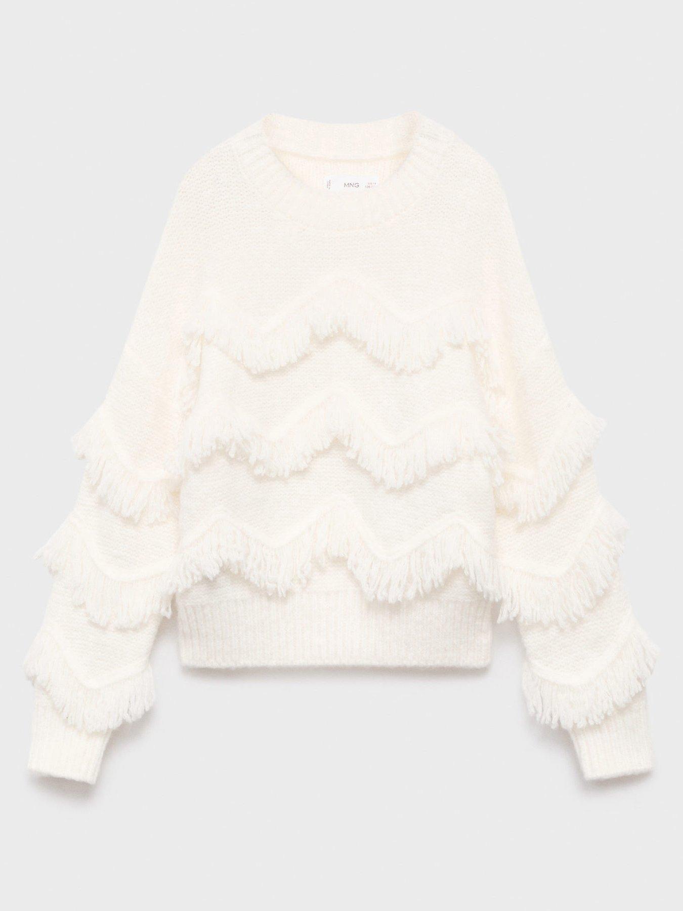 Mango Girls Fringe Knitted Jumper - Light Cream | Very