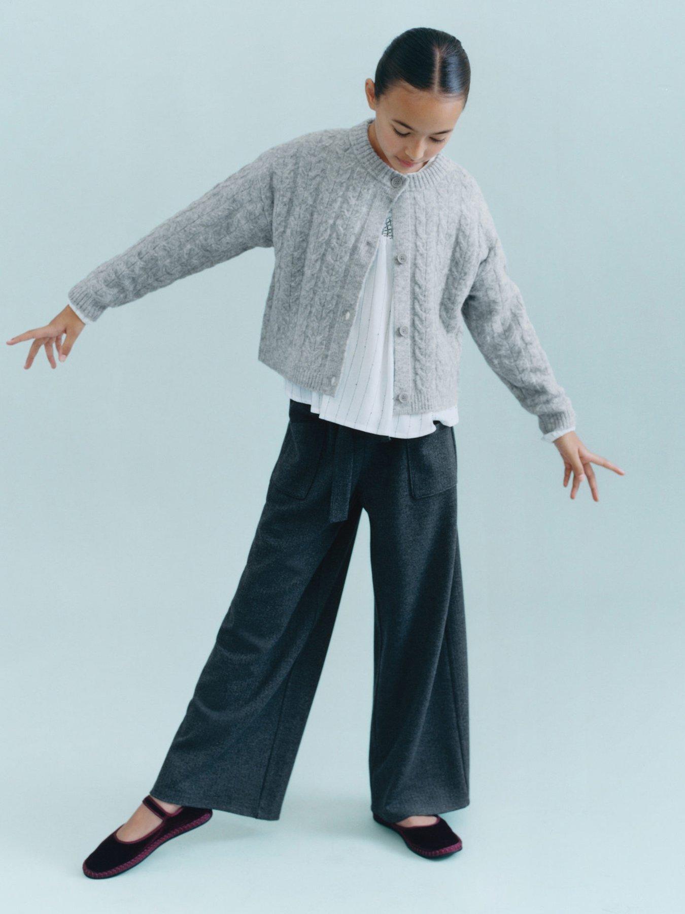 Mango Girls Cable Knitted Cardigan - Grey | Very
