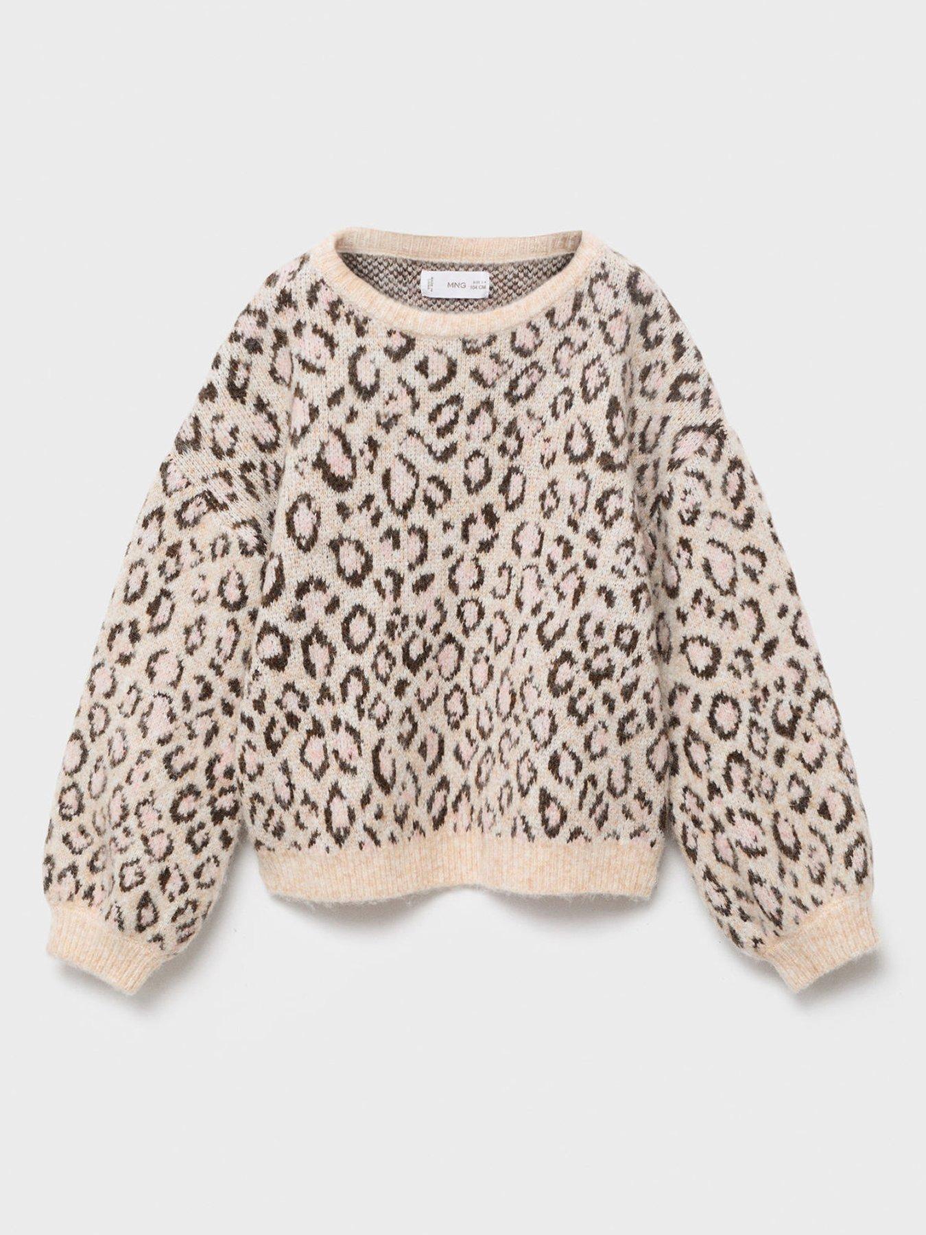Mango Younger Girls Leopard Knitted Jumper - Beige | Very