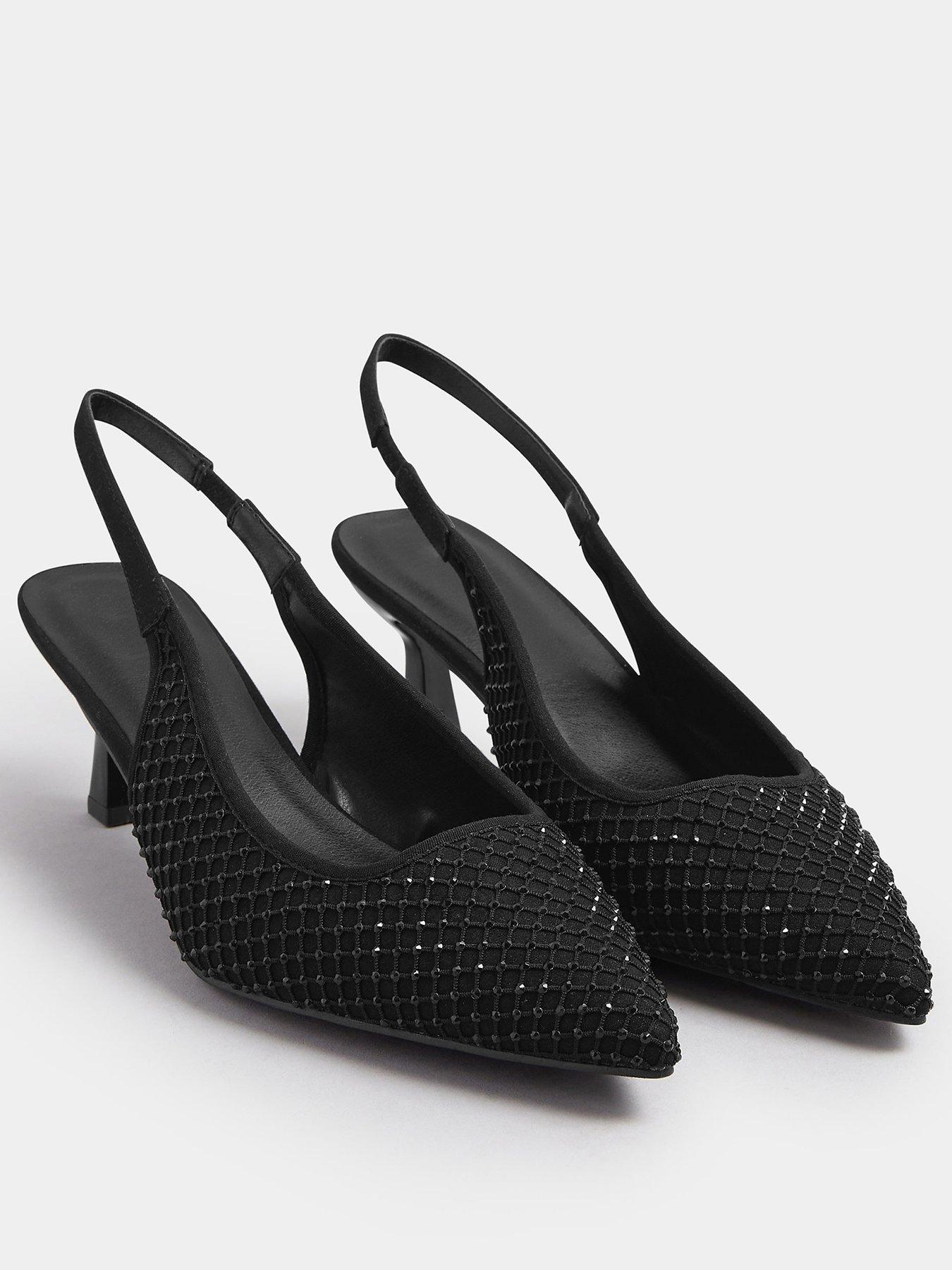 Yours Extra Wide Fit Diamante Mesh Slingback Heel - Black | Very