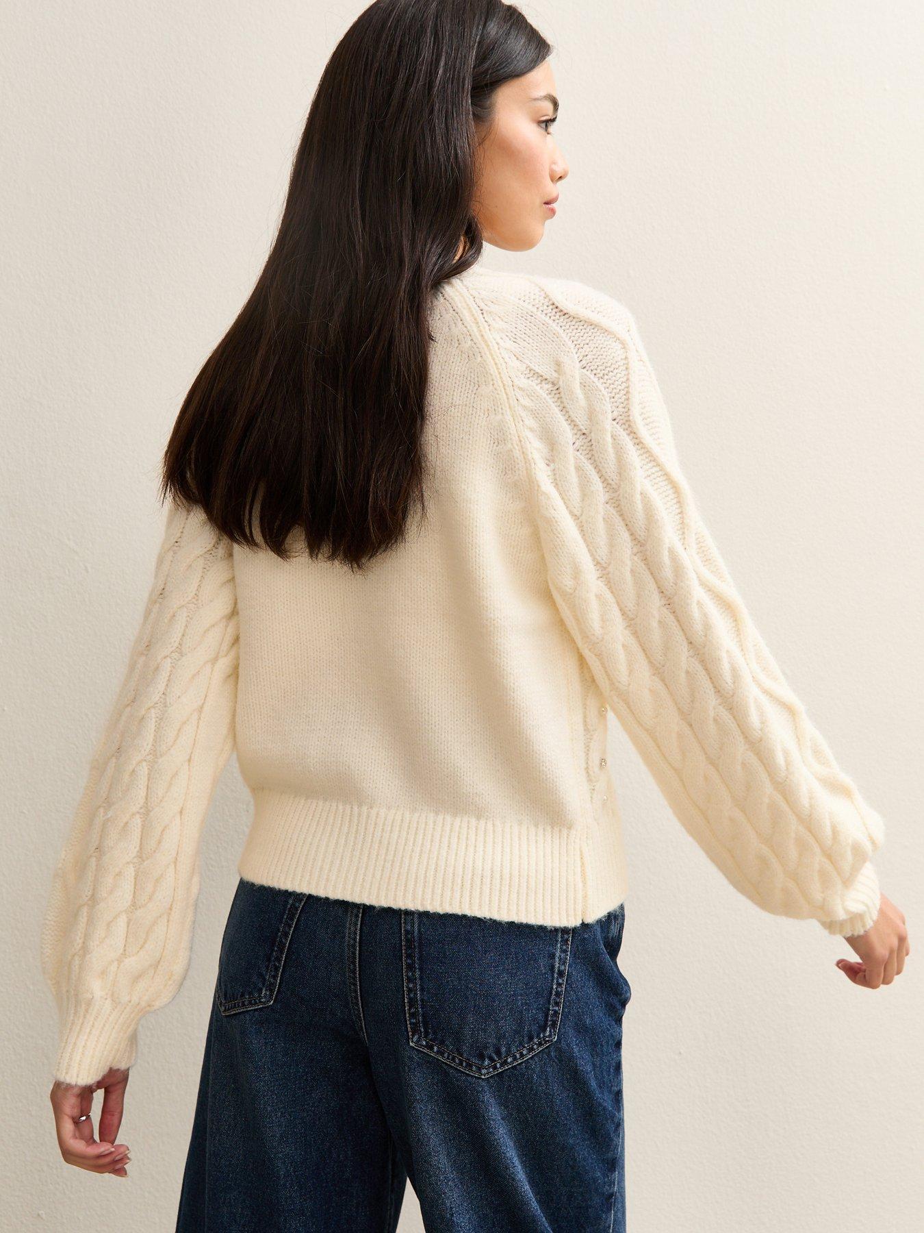 New Look Cable Knit Sequin Embellished Cardigan - Off White | Very
