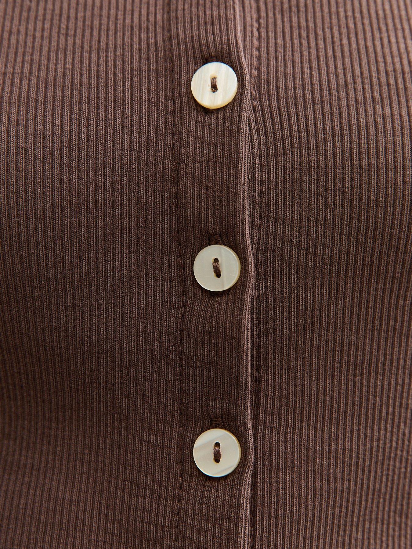 New Look Button Through Long Sleeve Top - Brown | Very