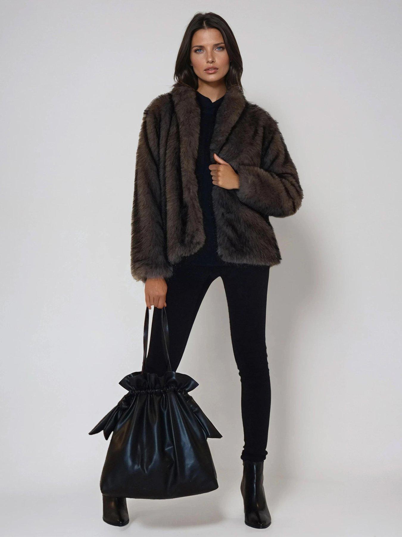 Religion Short Luna Faux Fur Coat - Brown | Very