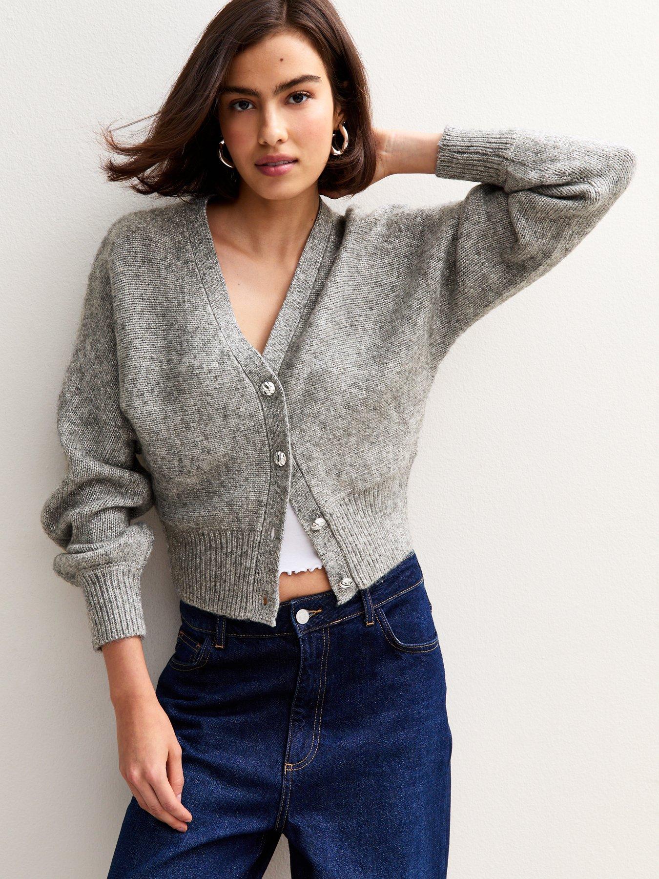 New Look Grey Metallic Knit Batwing Sleeve Cardigan | Very