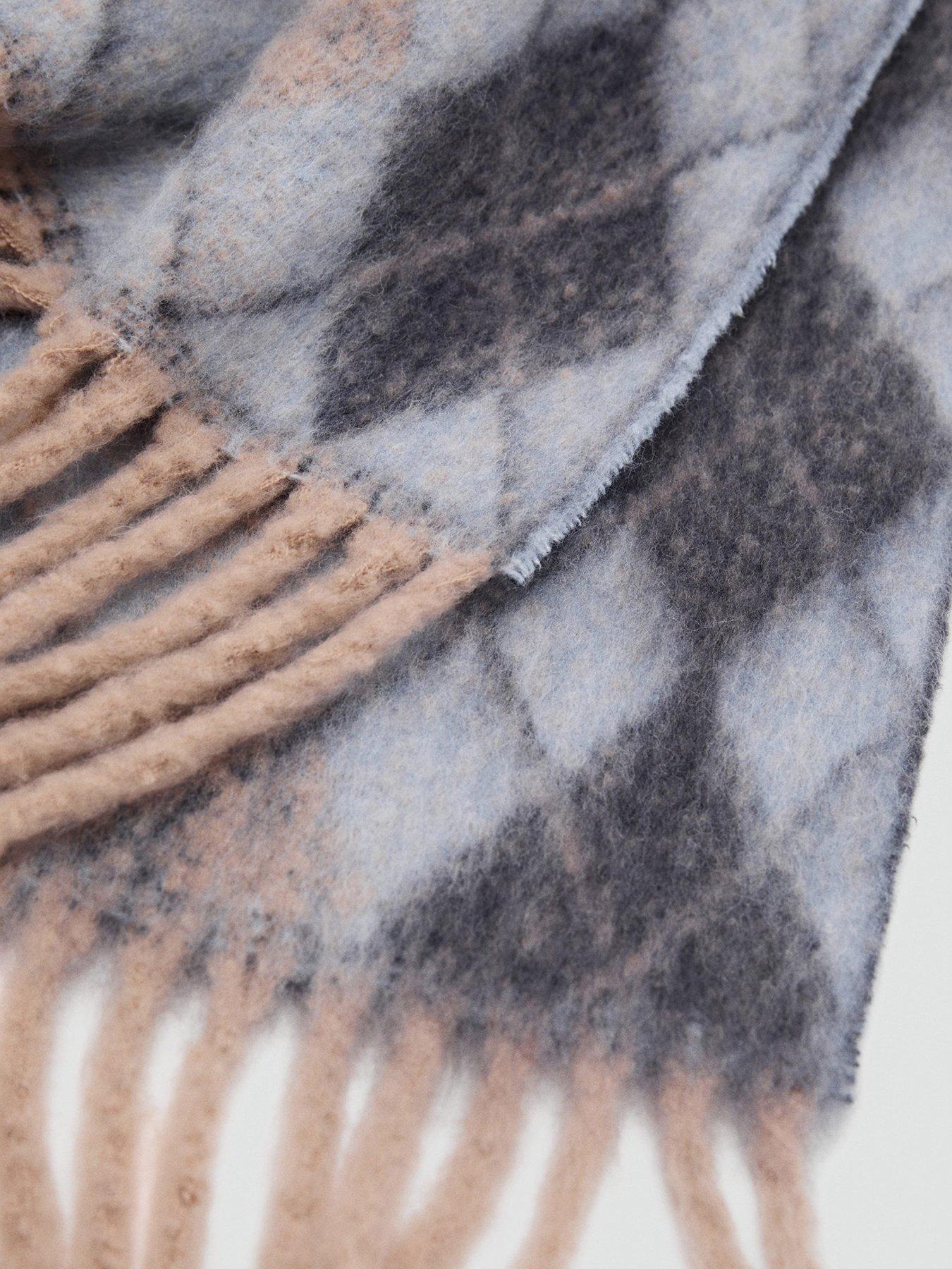 Mango Diamond Pattern Scarf With Fringes - Blue | Very
