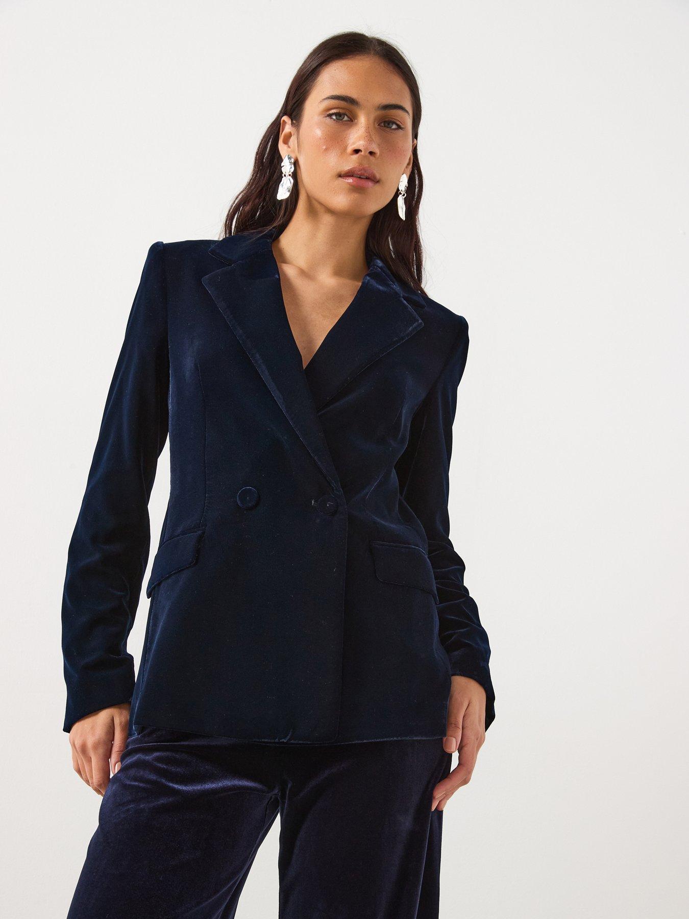 Mango Velvet Tailored Blazer - Navy | Very