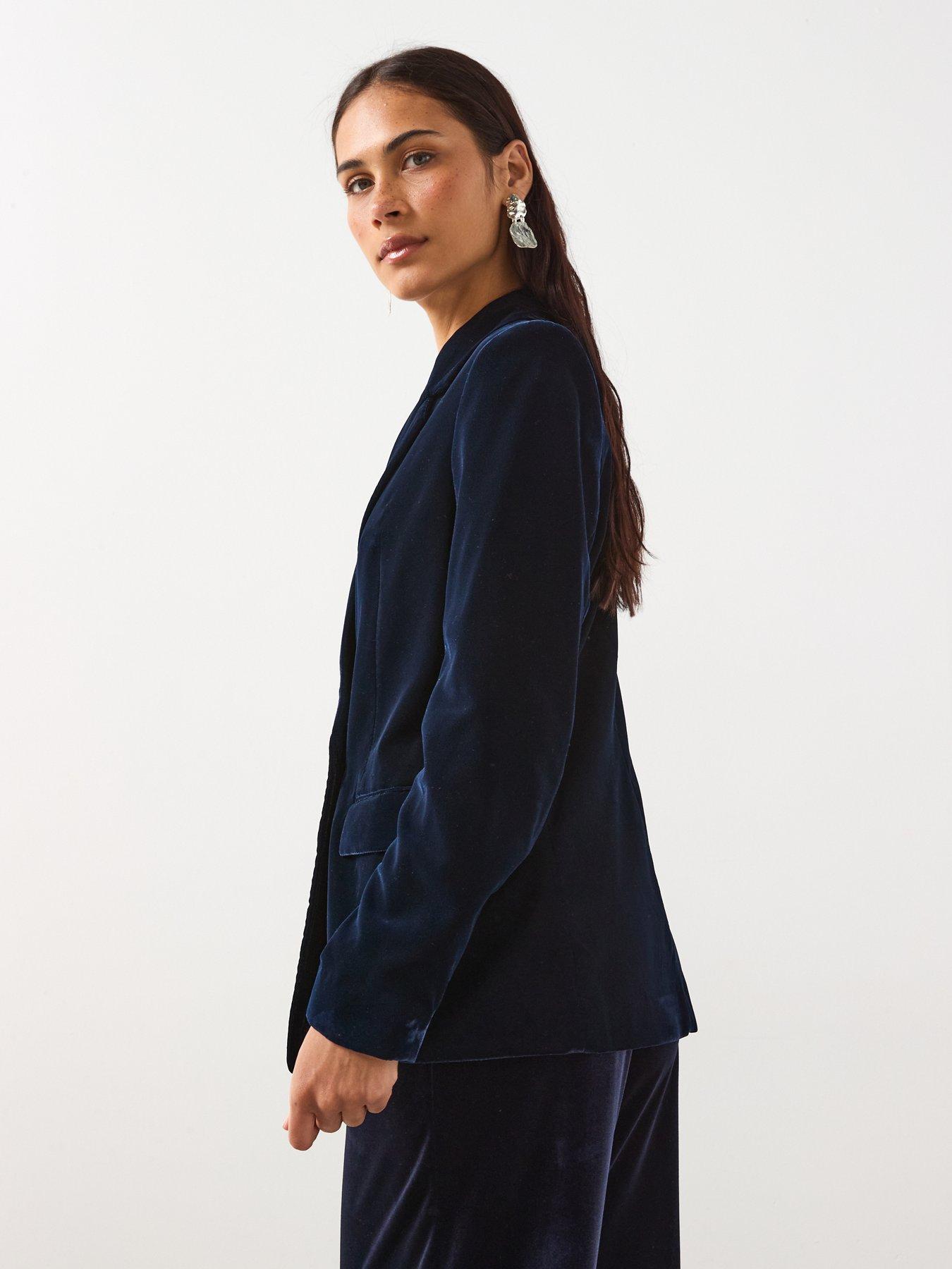 Mango Velvet Tailored Blazer - Navy | Very