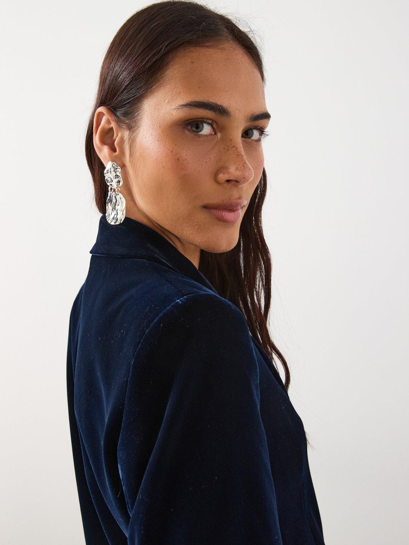 Mango Velvet Tailored Blazer - Navy | Very