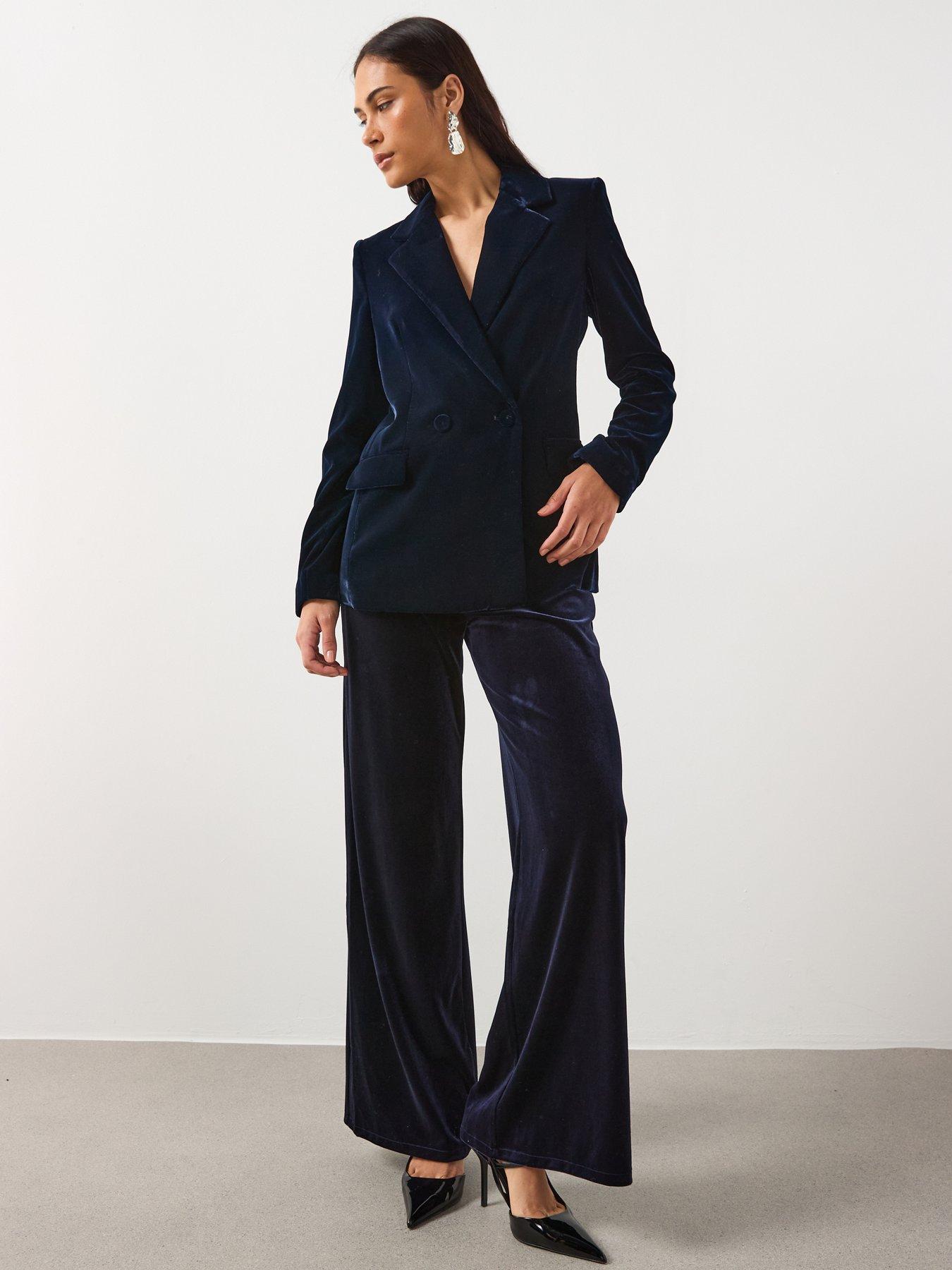 Mango Velvet Tailored Blazer - Navy | Very
