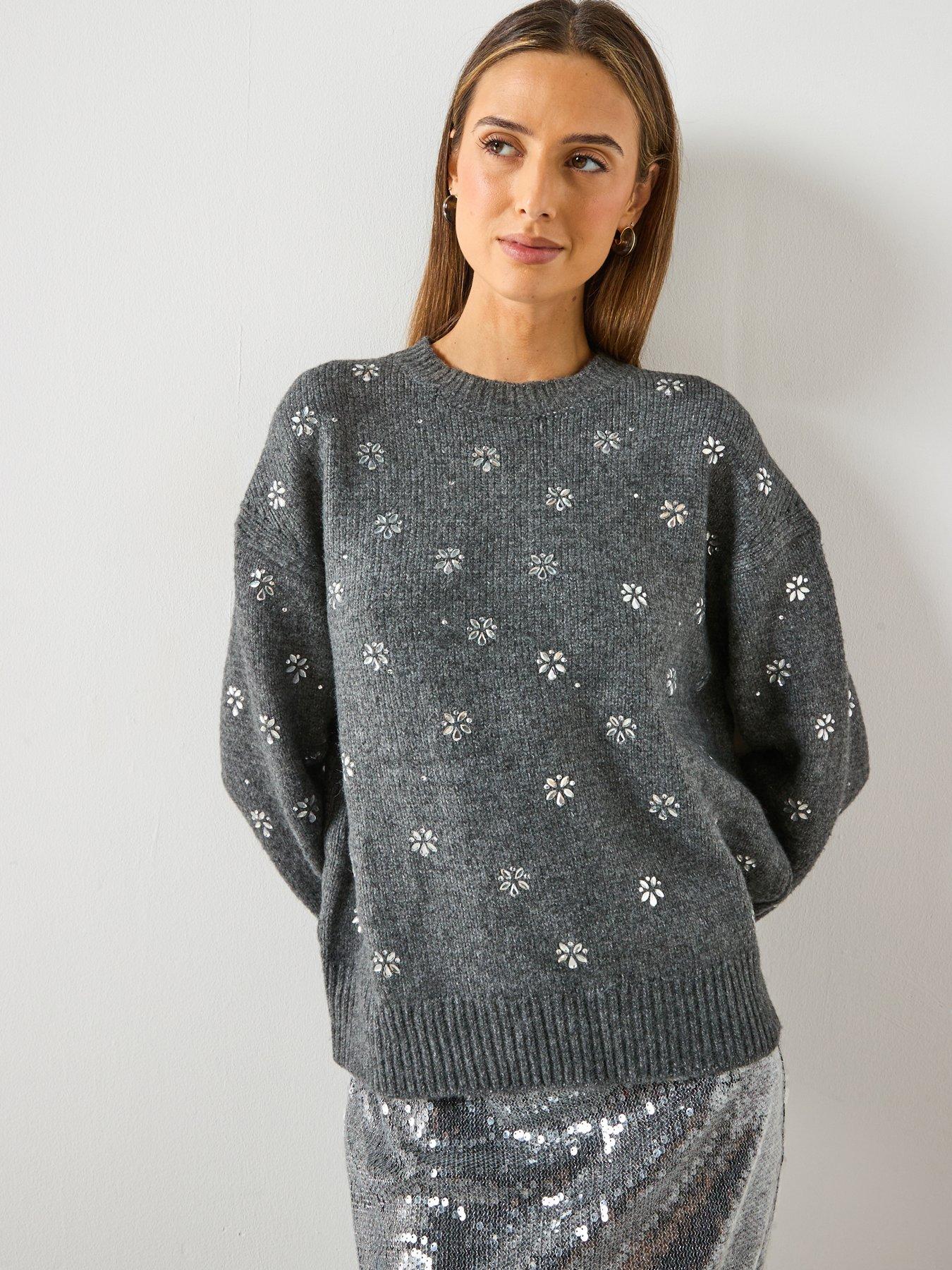 Mango Crystal Detail Sweatshirt - Grey | Very