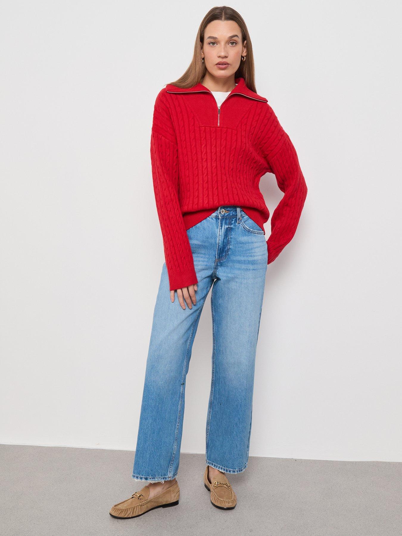 Mango Quarter Zip Jumper - Red | Very