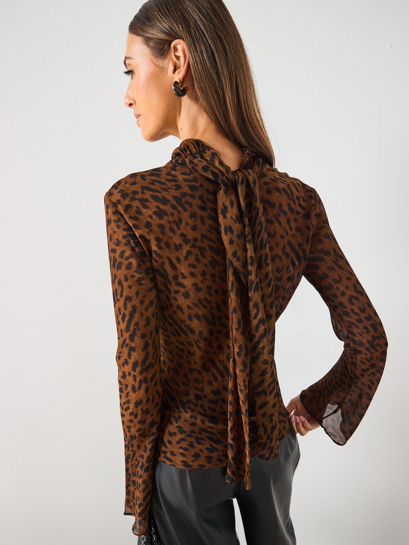 Mango Leopard Print Blouse With Scarf - Black | Very