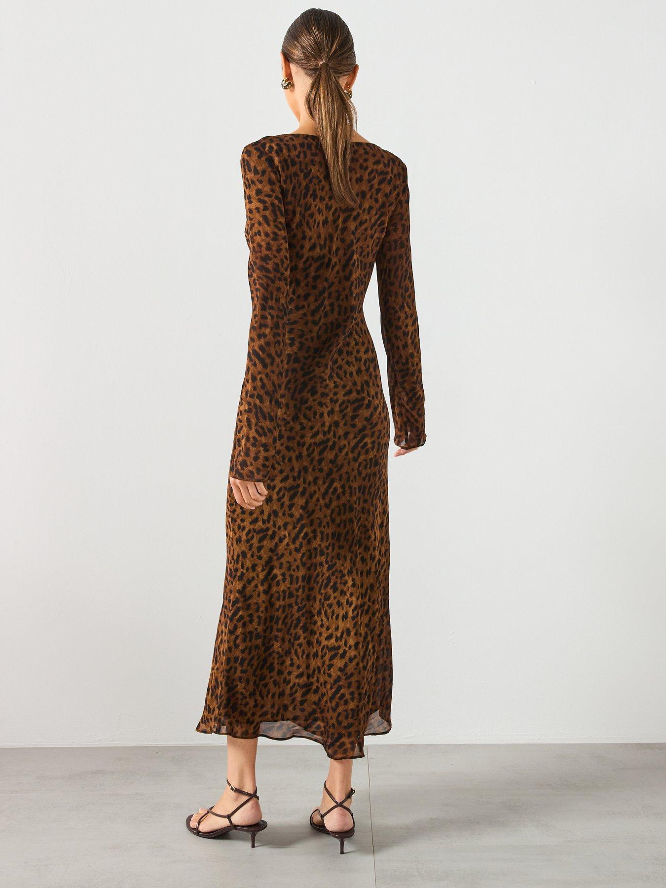 Mango Long Sleeved Leopard Print Dress - Black | Very