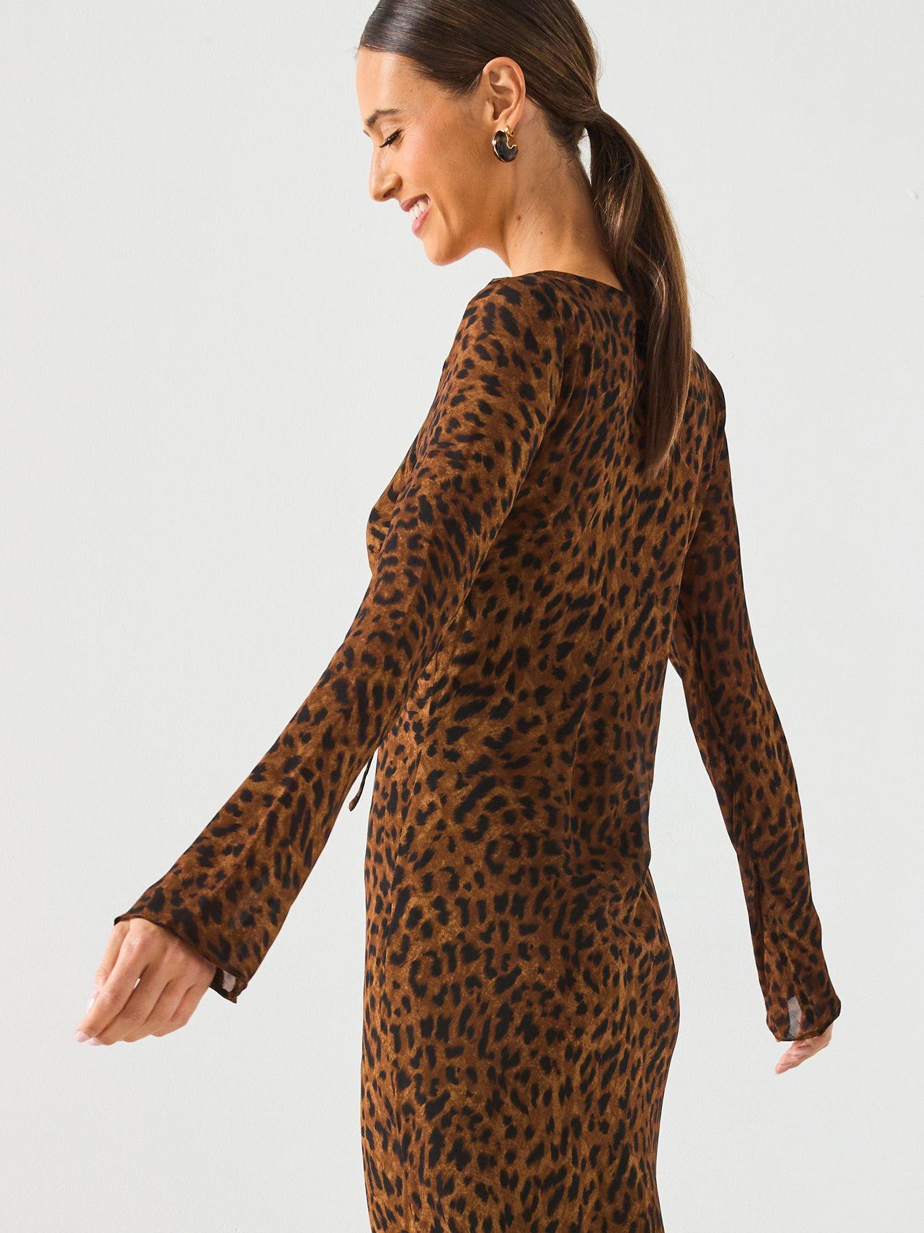 Mango Long Sleeved Leopard Print Dress - Black | Very