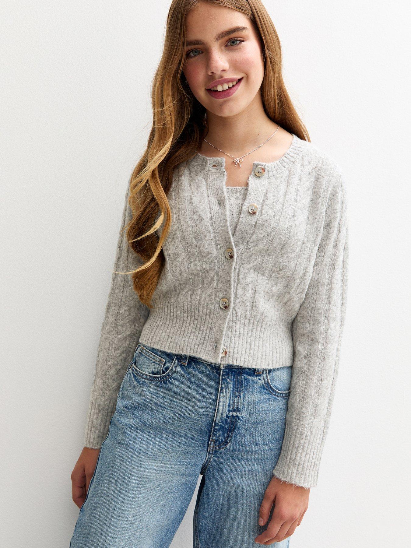 New Look 915 Girls Cable Knit Cardigan - Grey | Very