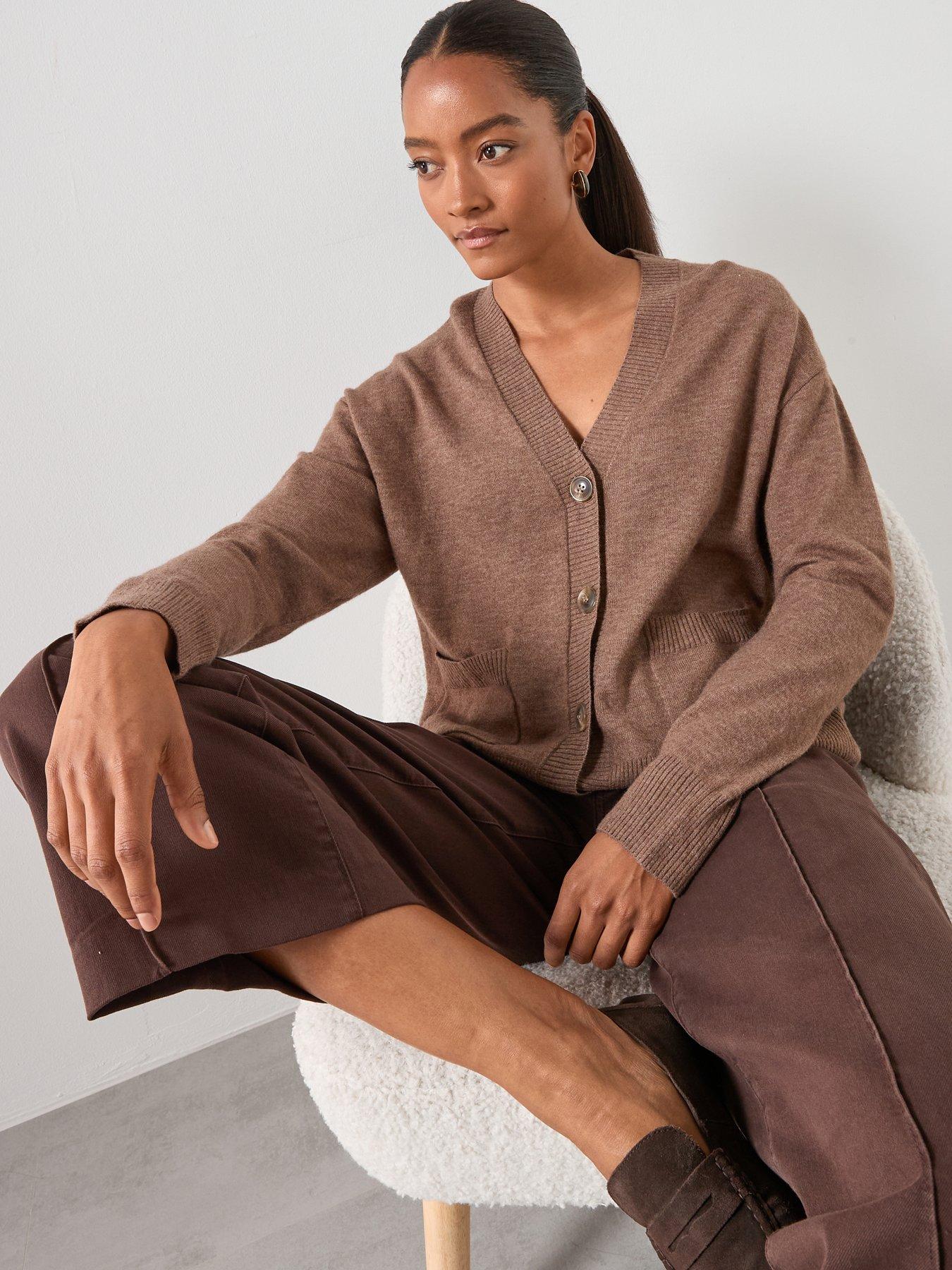 Mango V-Neck Cardigan With Pockets - Brown | Very