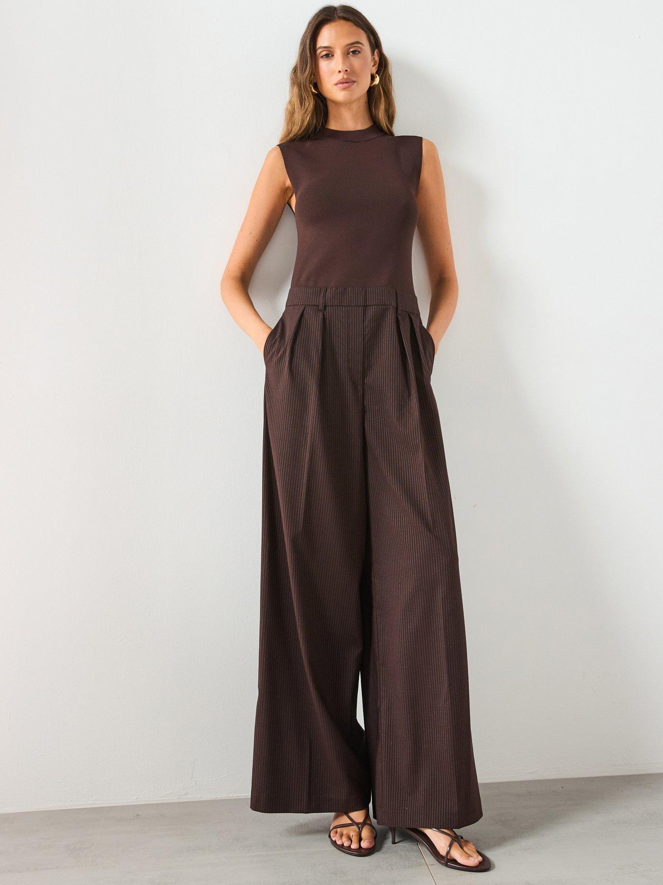Mango Pinstripe Jumpsuit Combination - Brown | Very