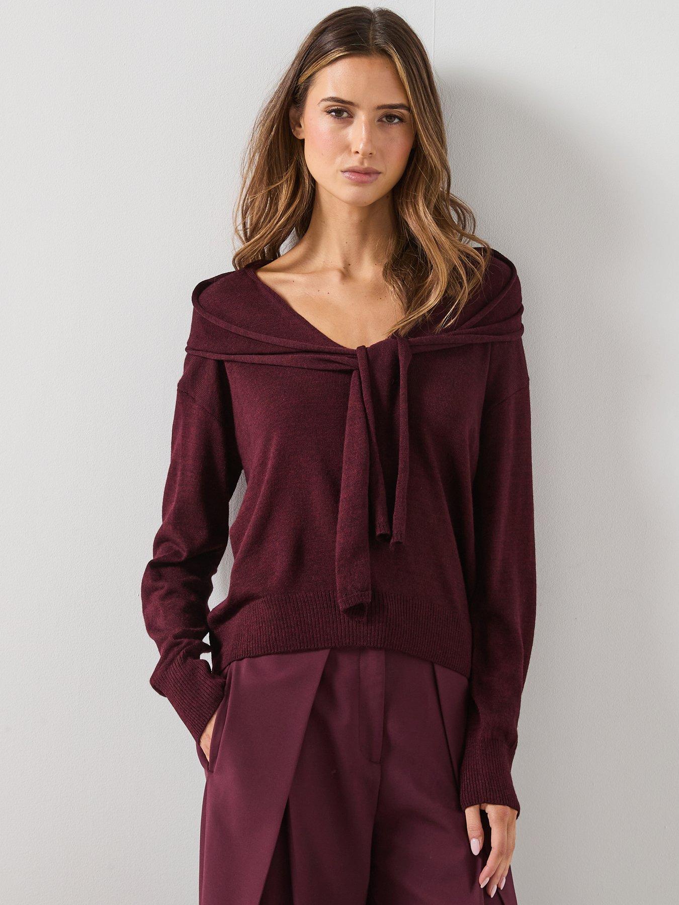 Mango V-Neck Jumper With Scarf - Red | Very