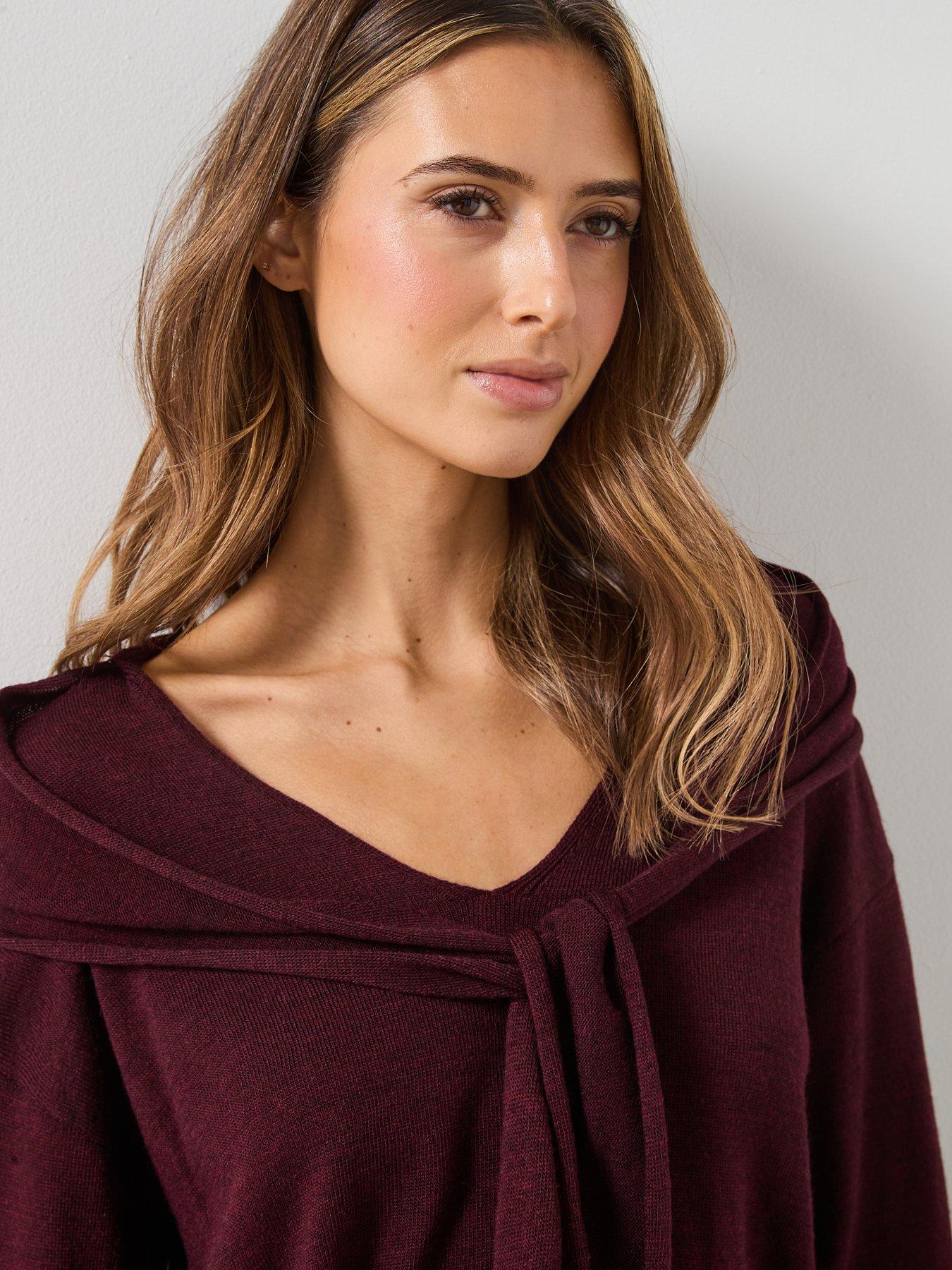 Mango V-Neck Jumper With Scarf - Red | Very