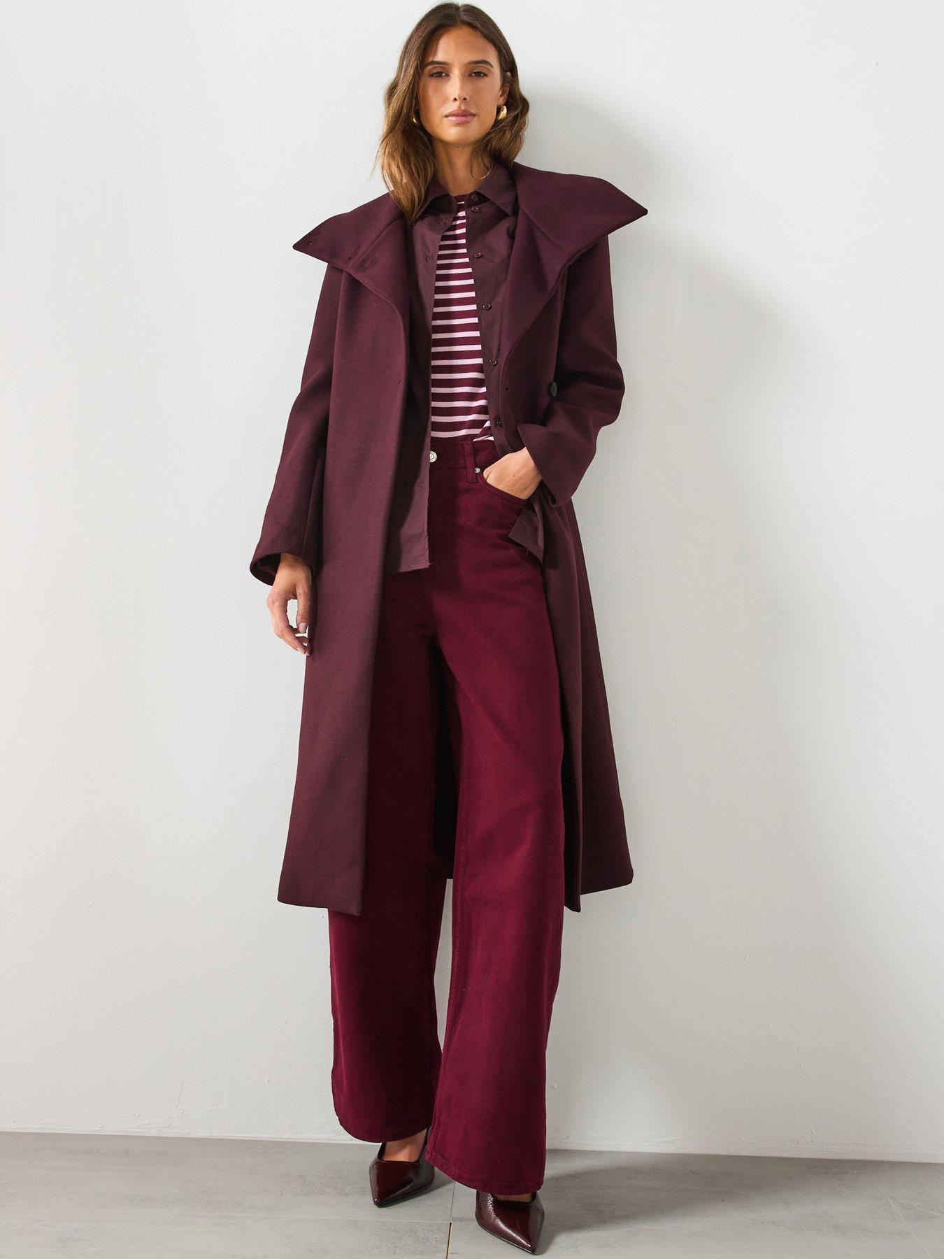Mango Wool Coat With Belt - Purple | Very