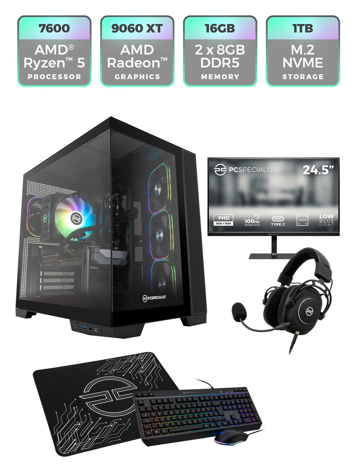 PCSpecialist Fusion 34 Gaming Desktop Bundle, AMD Radeon RX 9060 XT ...