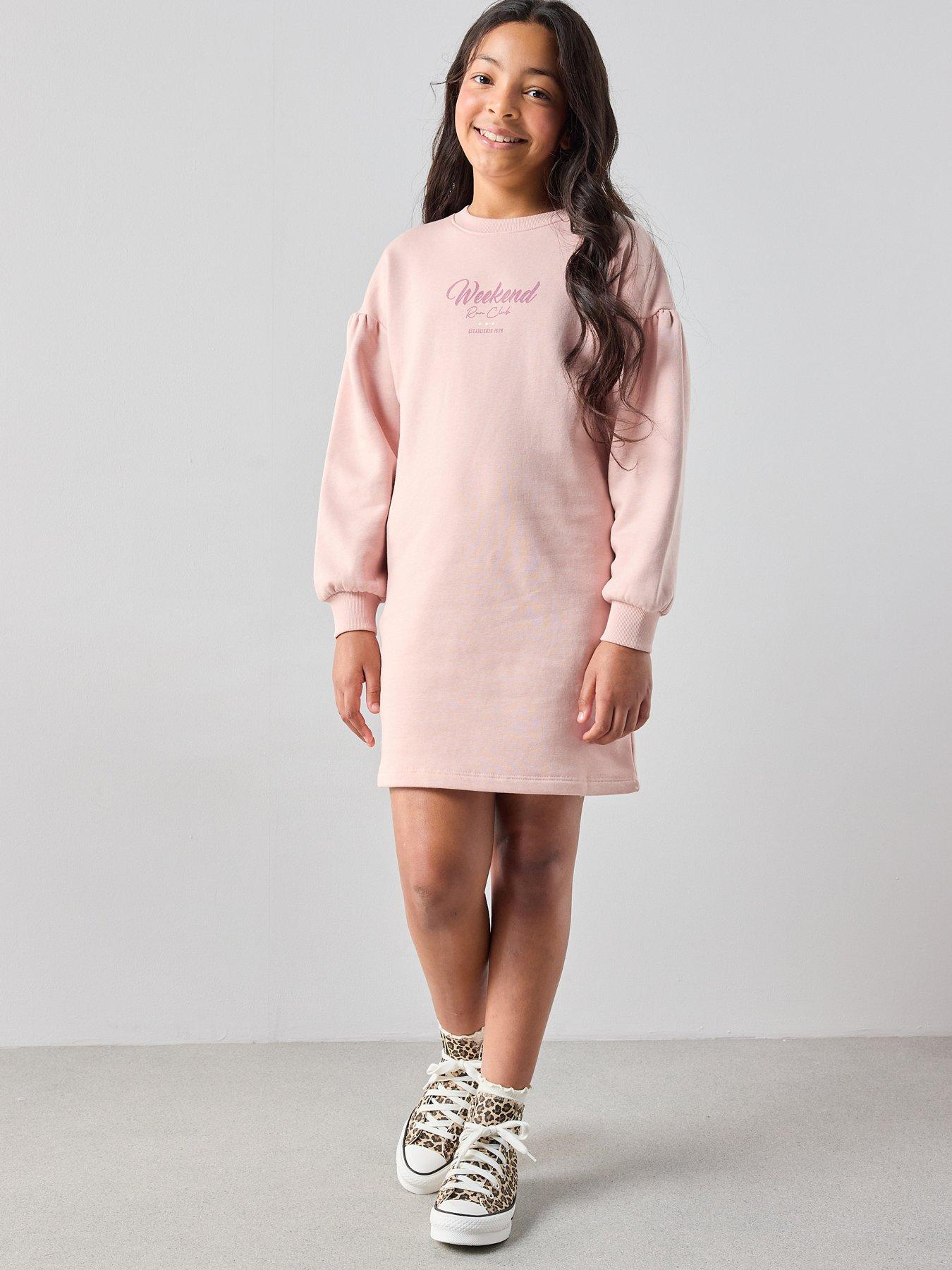 The Very Collection Girls Sweater Dress With Slogan - Pink | Very